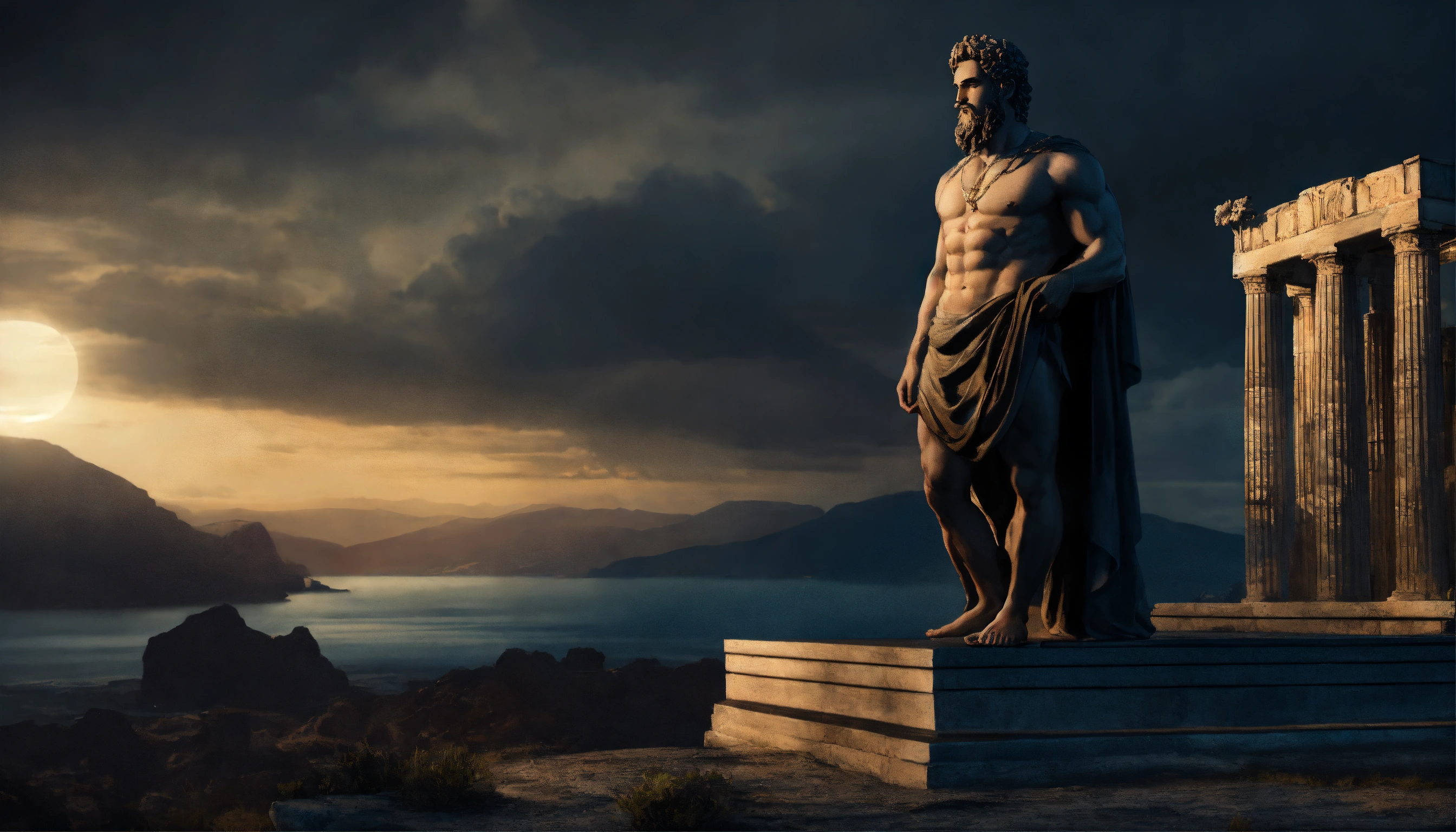 Lexica - Black jung Greek statue, man,bearded, strong, perfect body ...