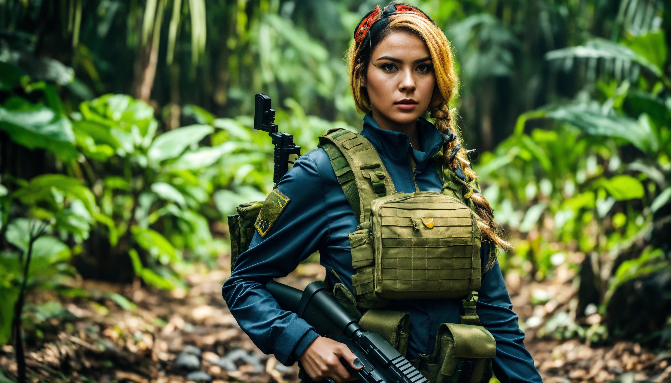 Lexica - Female commandos cosplay in jungle, perfect face, full ...