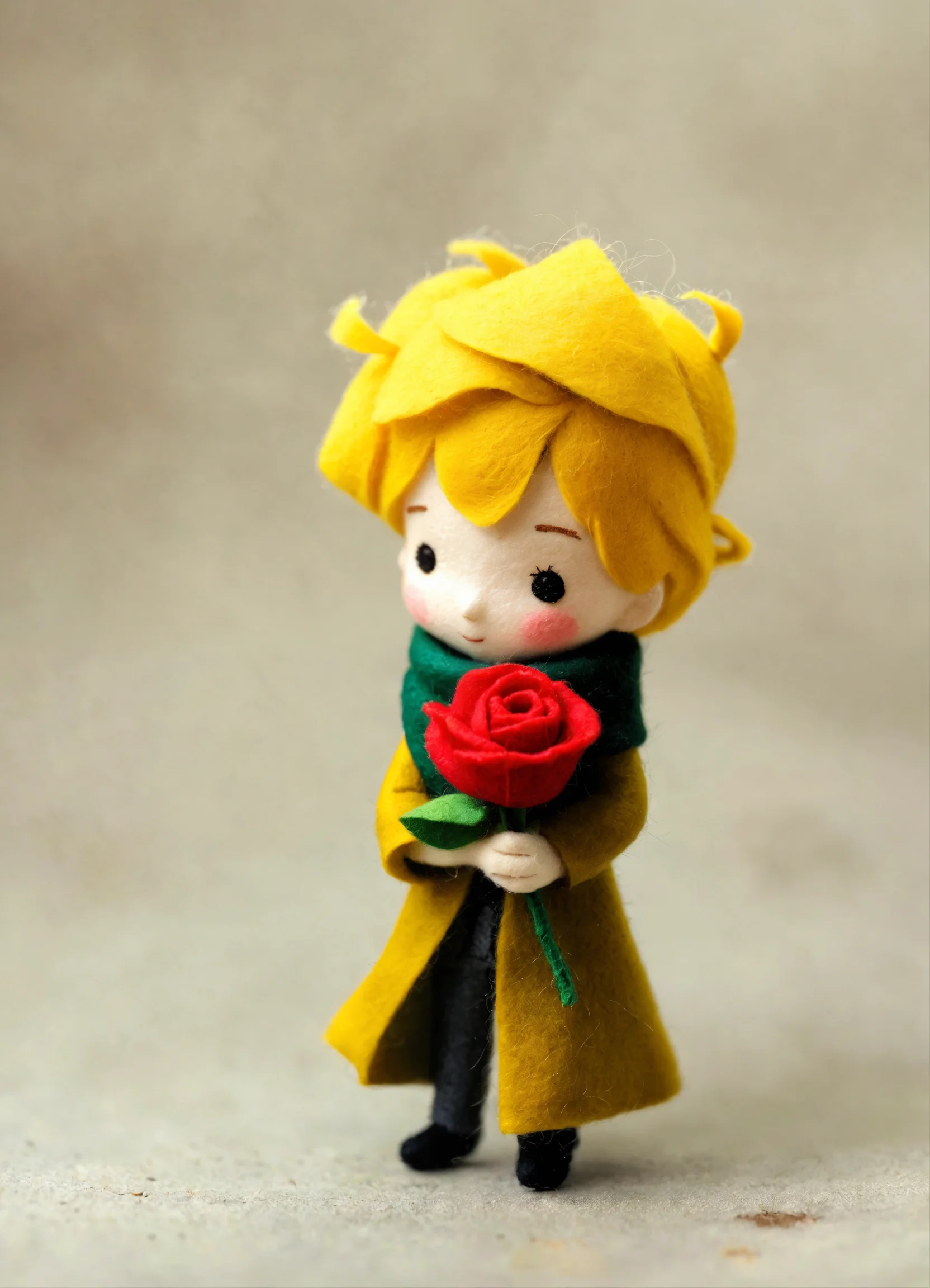 Lexica - Felt artwork, the little French prince holding a red rose, the ...