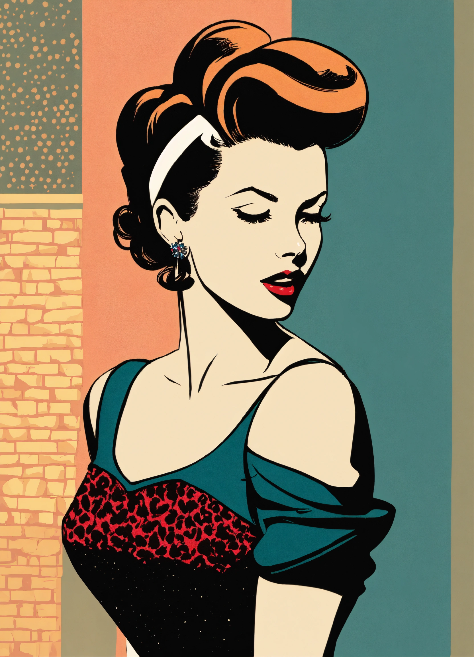 Lexica - A woman 1950s rockabilly style silhouette, comic style, future art