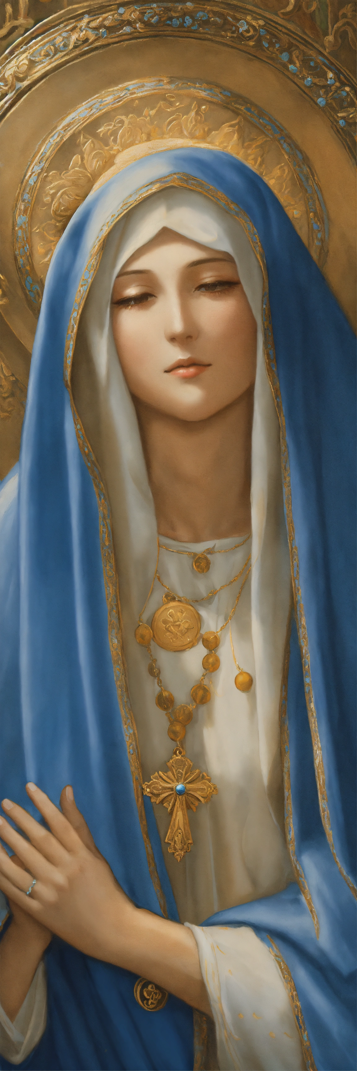 Lexica - A serene portrait of Mother Mary, cloaked in a heavenly blue ...