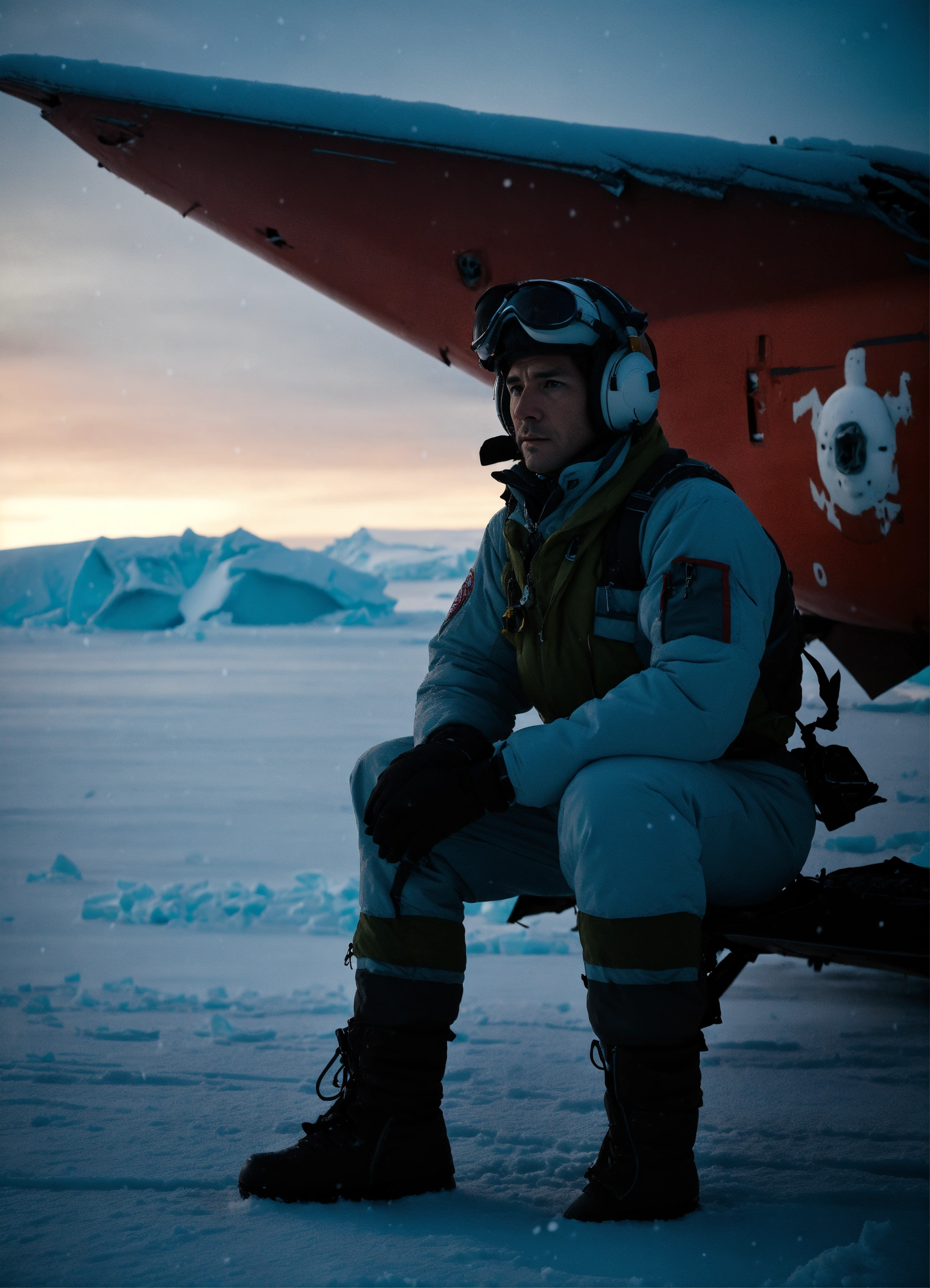 Lexica - Ghost-pilot sitting near crashed plane in Antarctica. Many ...
