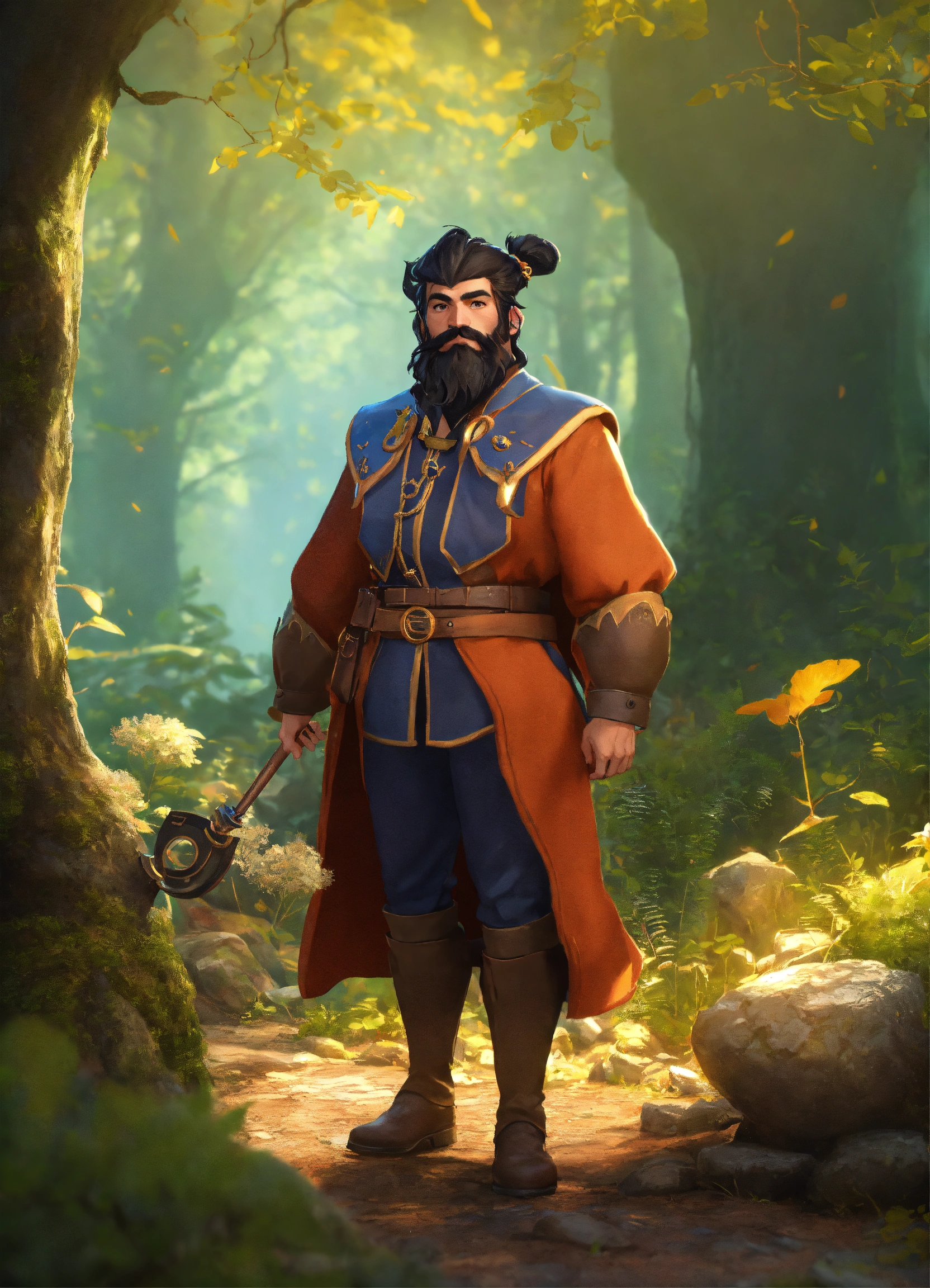 Lexica - A cartoon mage, with black beard and black hair, brown eyes ...