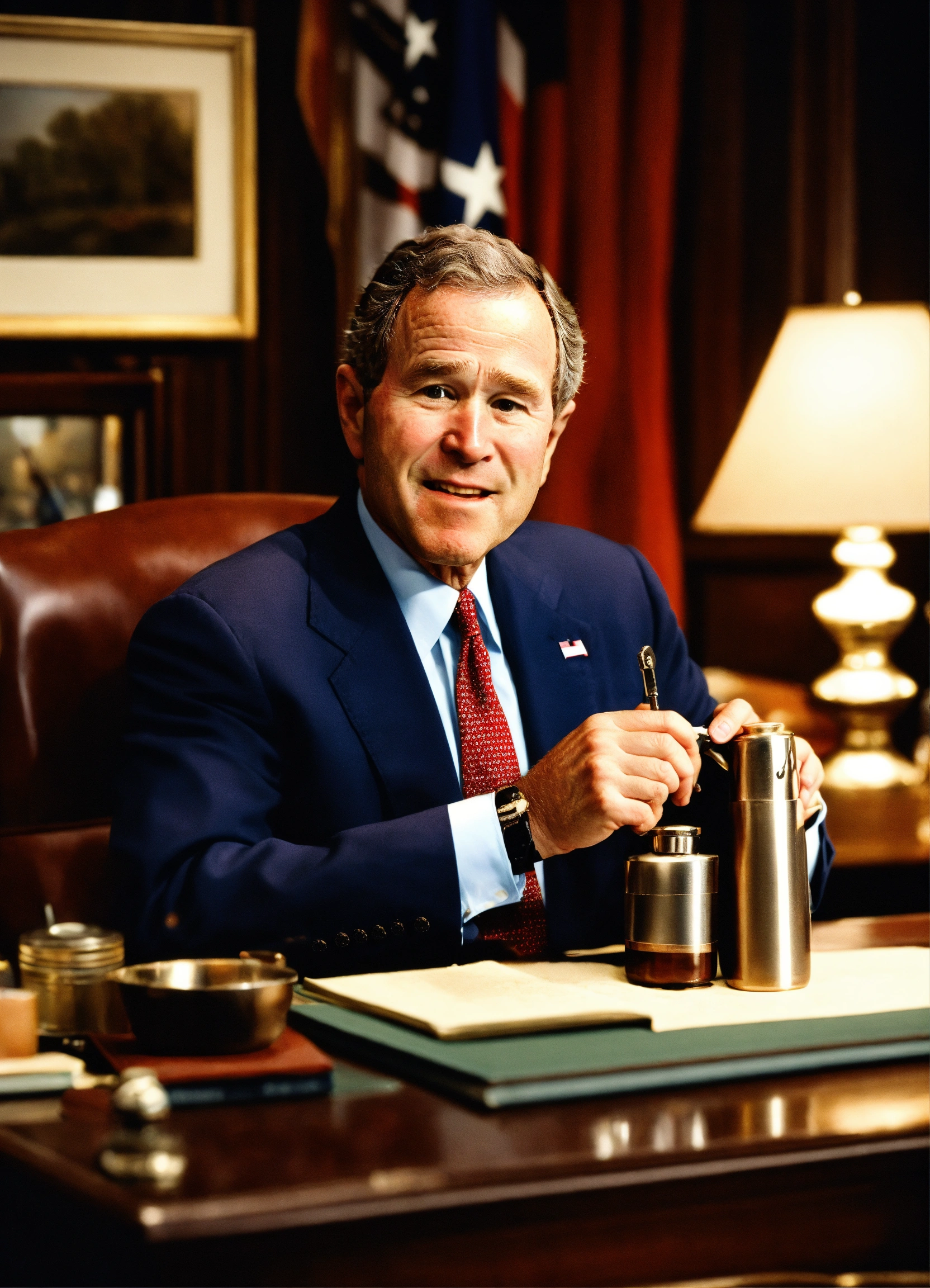 Lexica - Generate a picture of George Bush Junior showing a little ...