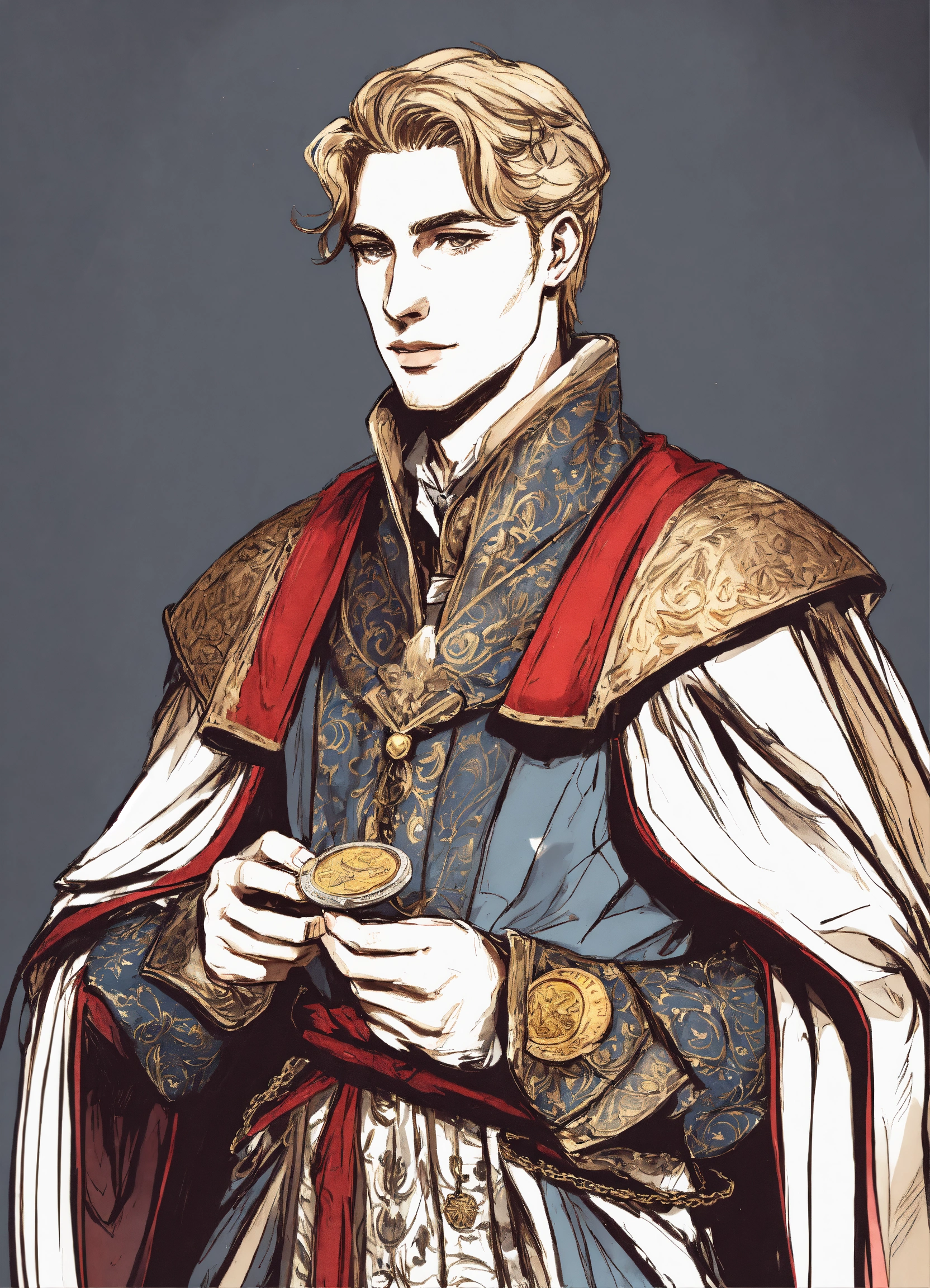 Lexica - Sketch of handsome clever blonde nobleman with a fancy ...