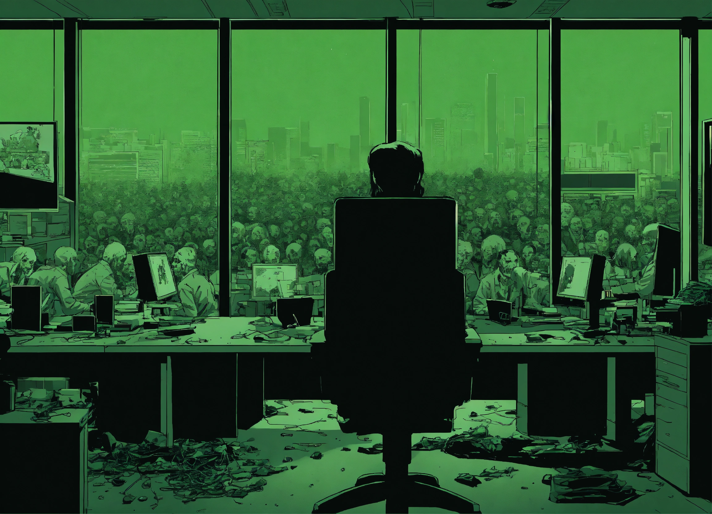 Lexica - Illustrate a comic cartoon poster of a zombie-like workforce ...