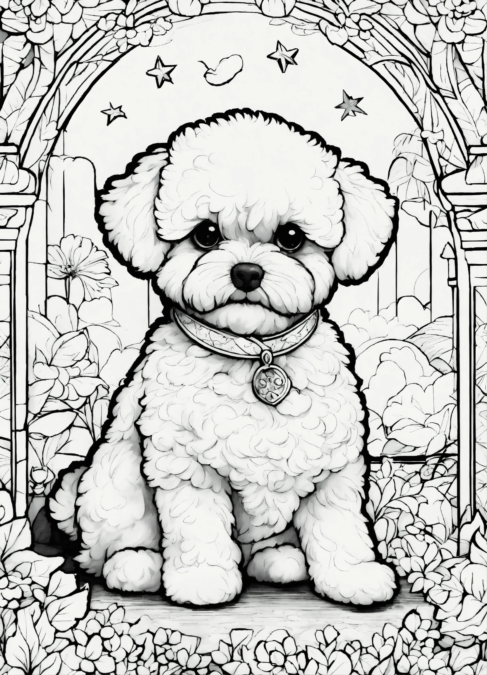 Lexica - Magical backdrop with chibi Bichon Friese, format as coloring ...