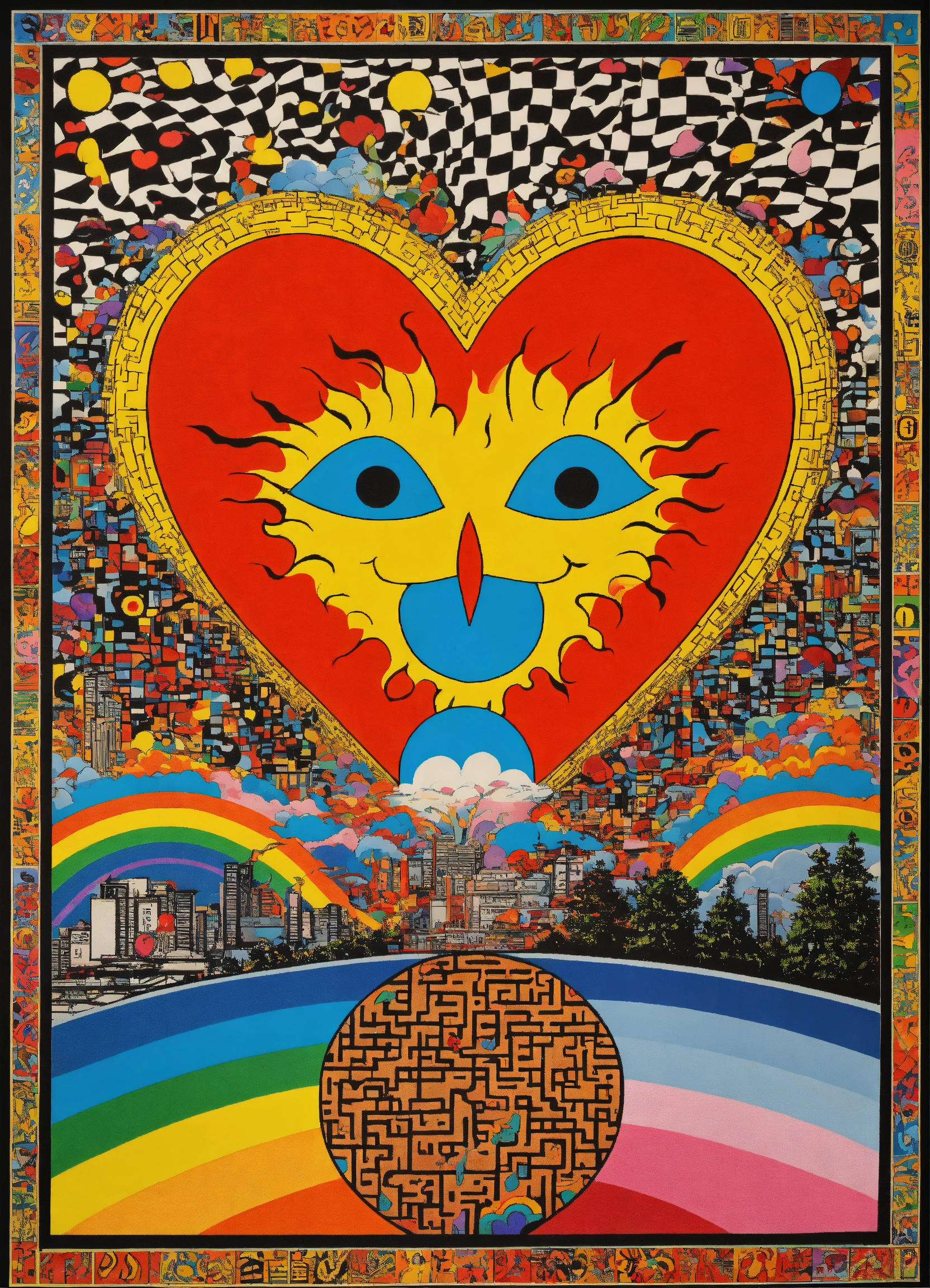 Lexica - Big love heart japanese vintage poster ,oriental ,big sun ...