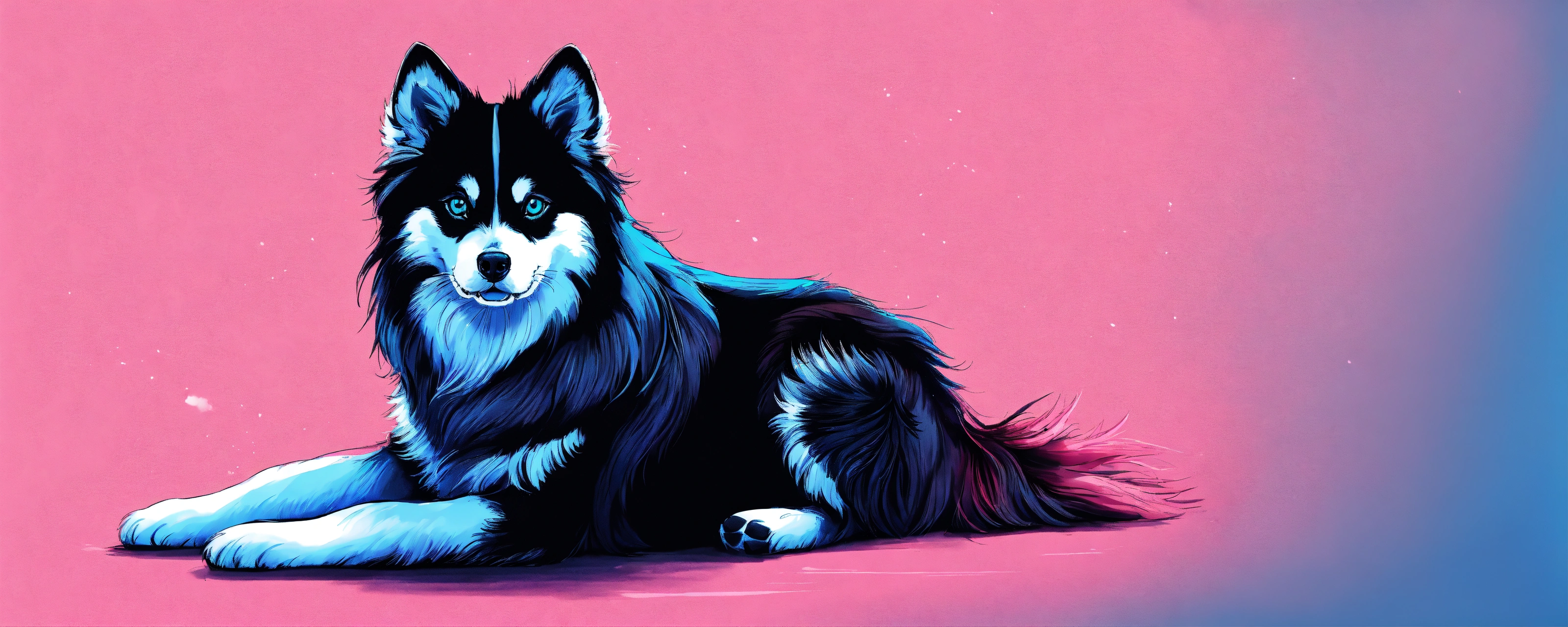 Lexica - A full body image of a pomsky black and white with long hair ...