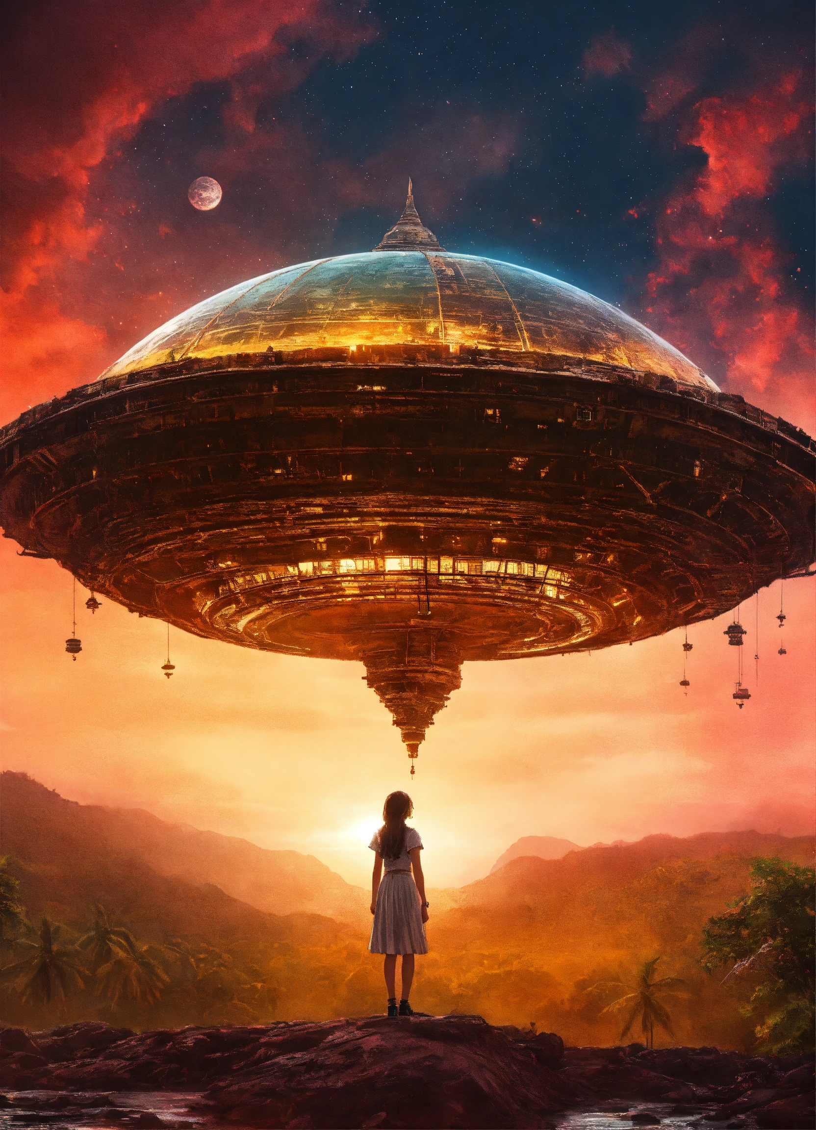 Lexica - Kerala, alien spaceship above the sky, earth as a post ...