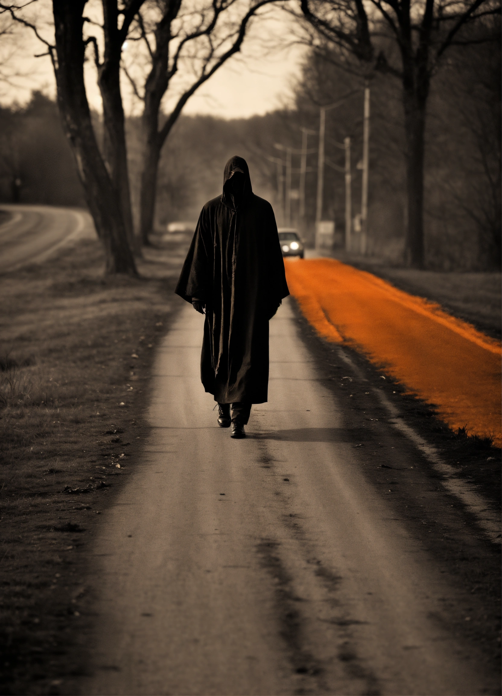 Lexica - A black and white image showing a creepy creep walking down a ...