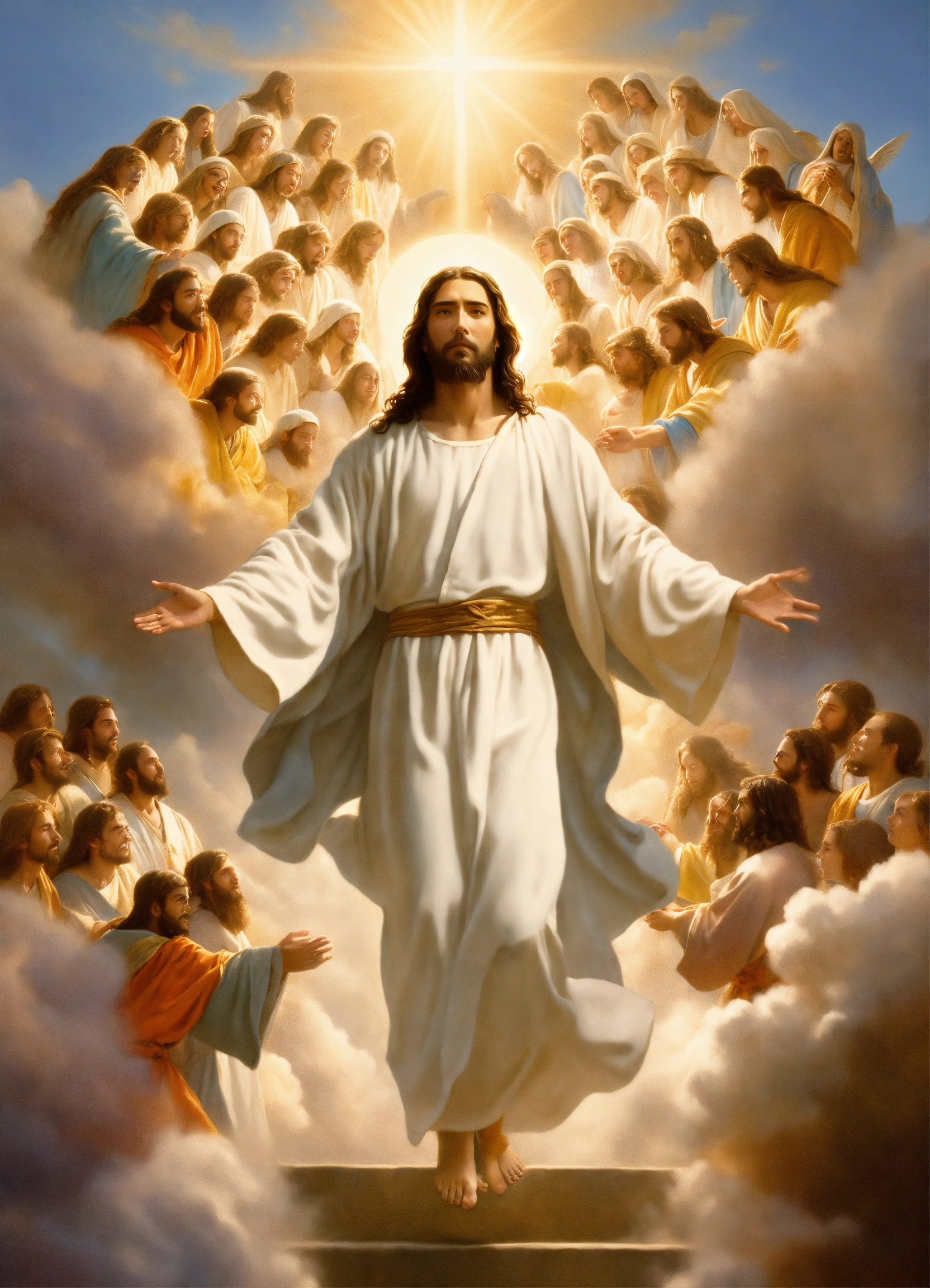 Lexica - Jesus descending from heaven, beautiful robe, beautiful face ...