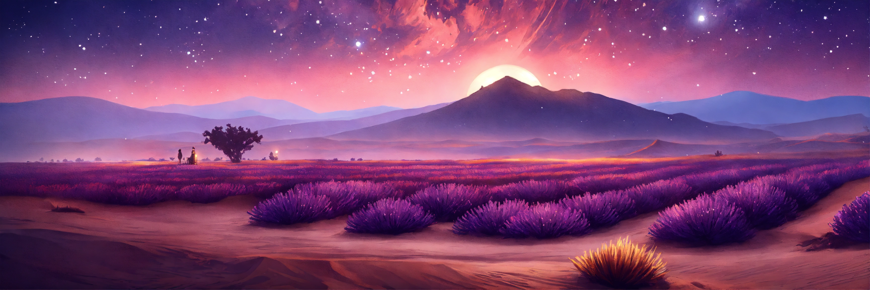 Lexica - Beautiful lavender starry night, concept art, 8k, fog, desert ...
