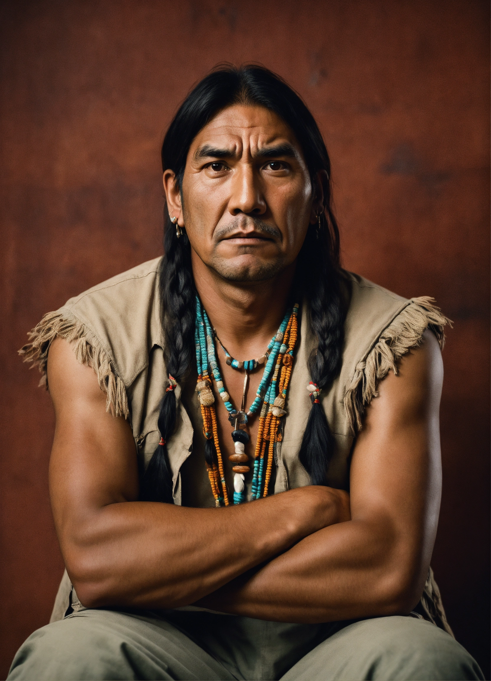 Lexica - Scared native american man, FRONT VIEW, casual clothes, arms ...