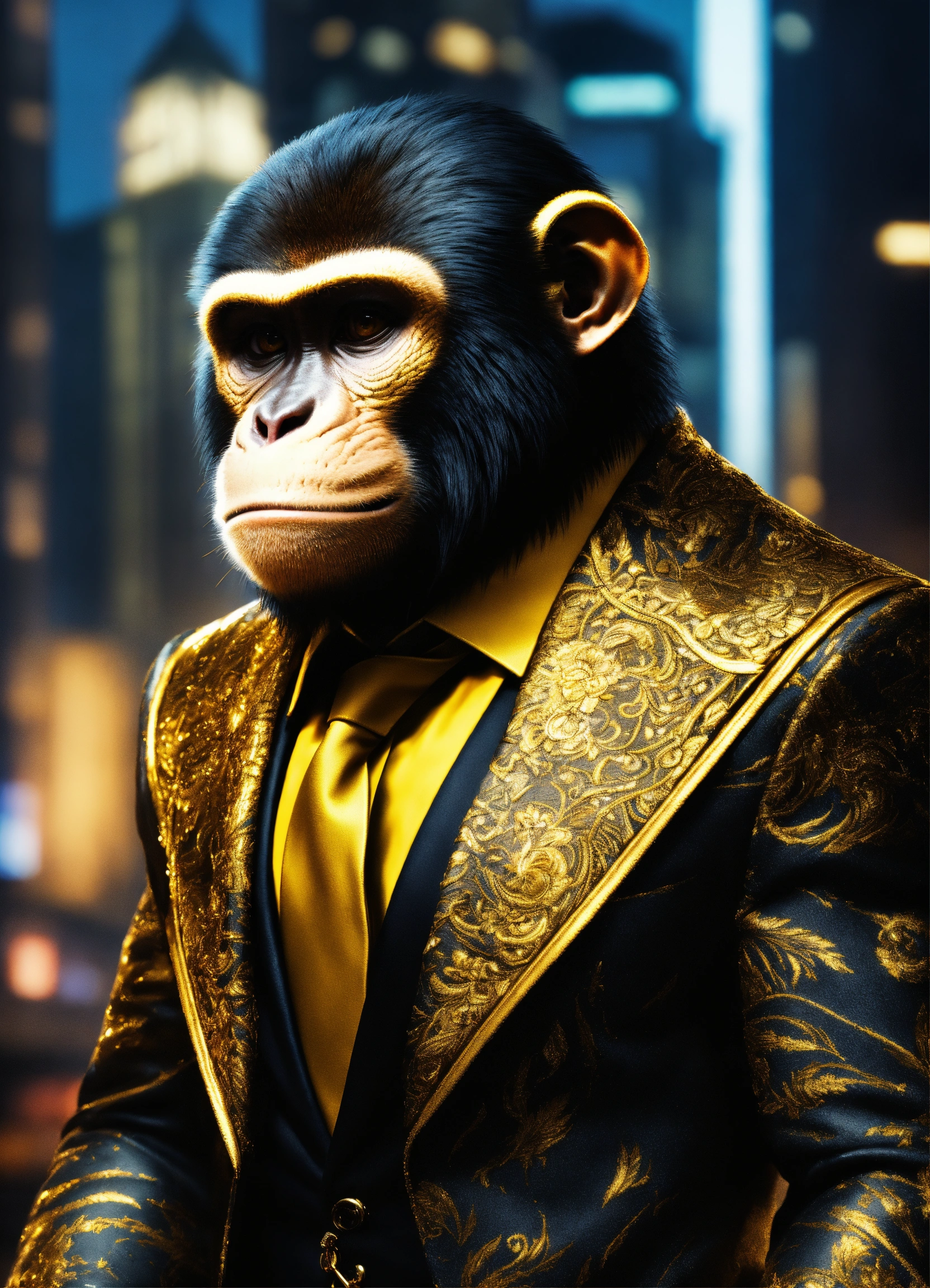 Lexica - Portrait of a monkey wearing a black and gold suit, ultra ...