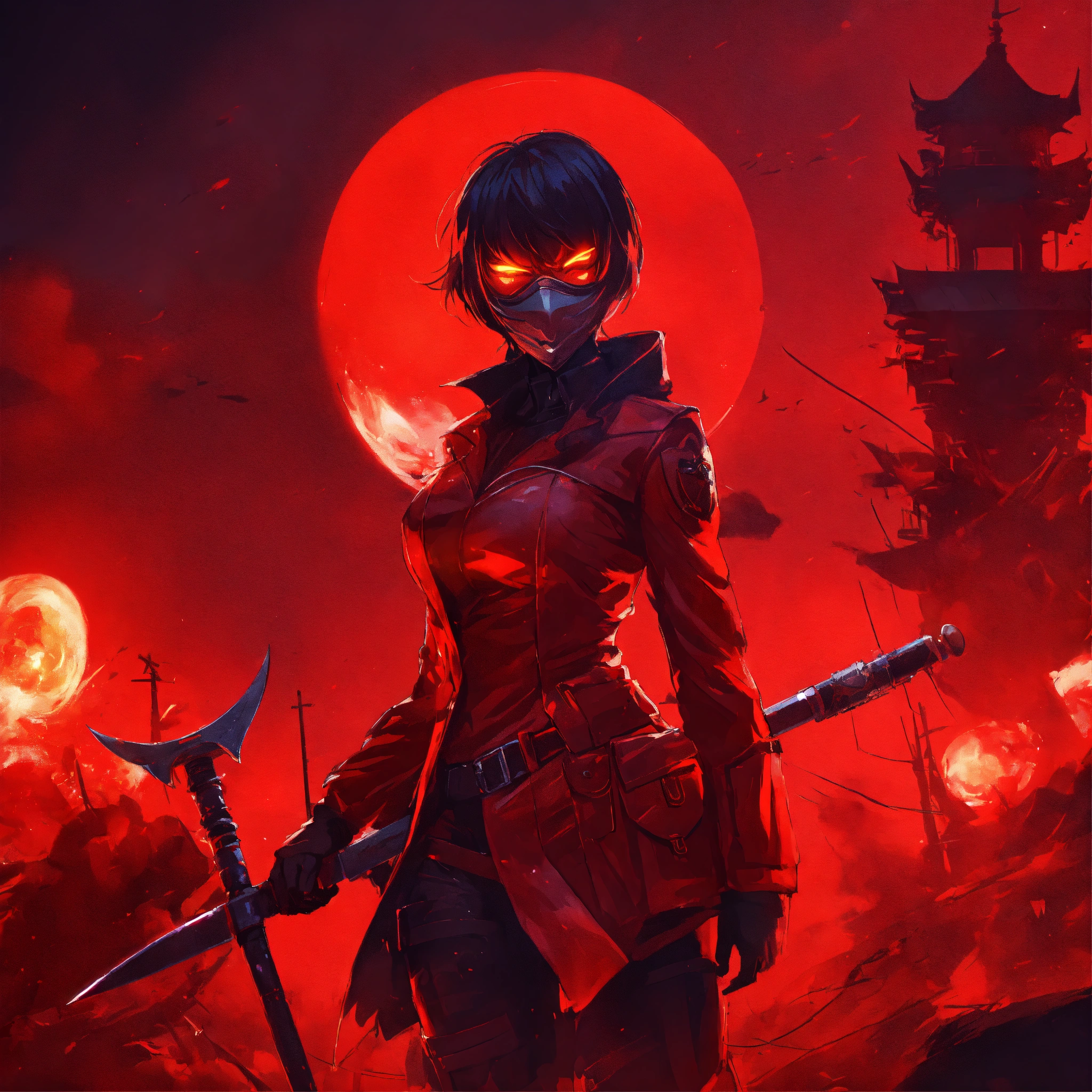 Lexica - Create a red background, with an masked anime girl villain ...