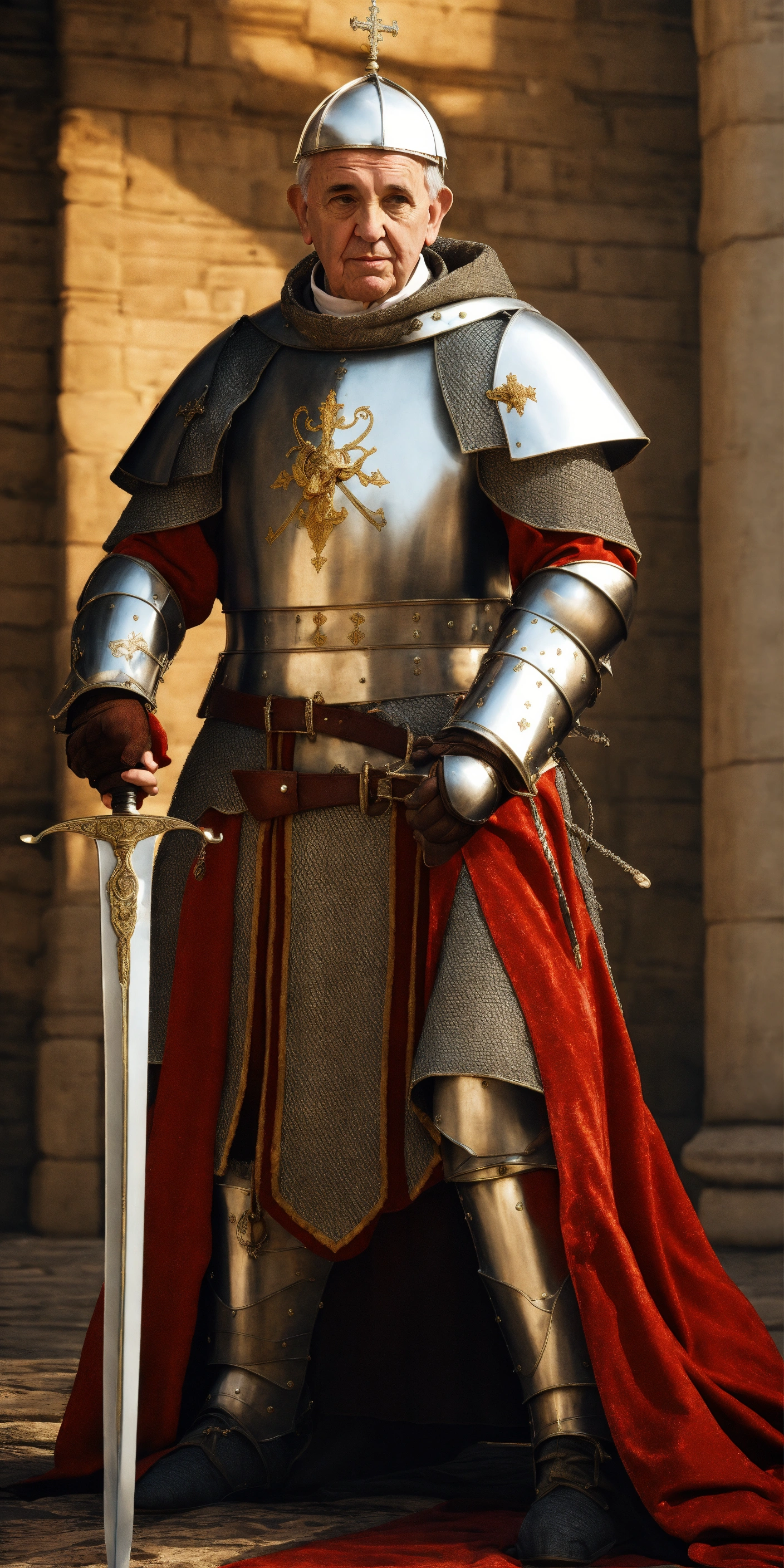 Lexica - Pope Francis in medieval knight armor with no helmet on his ...