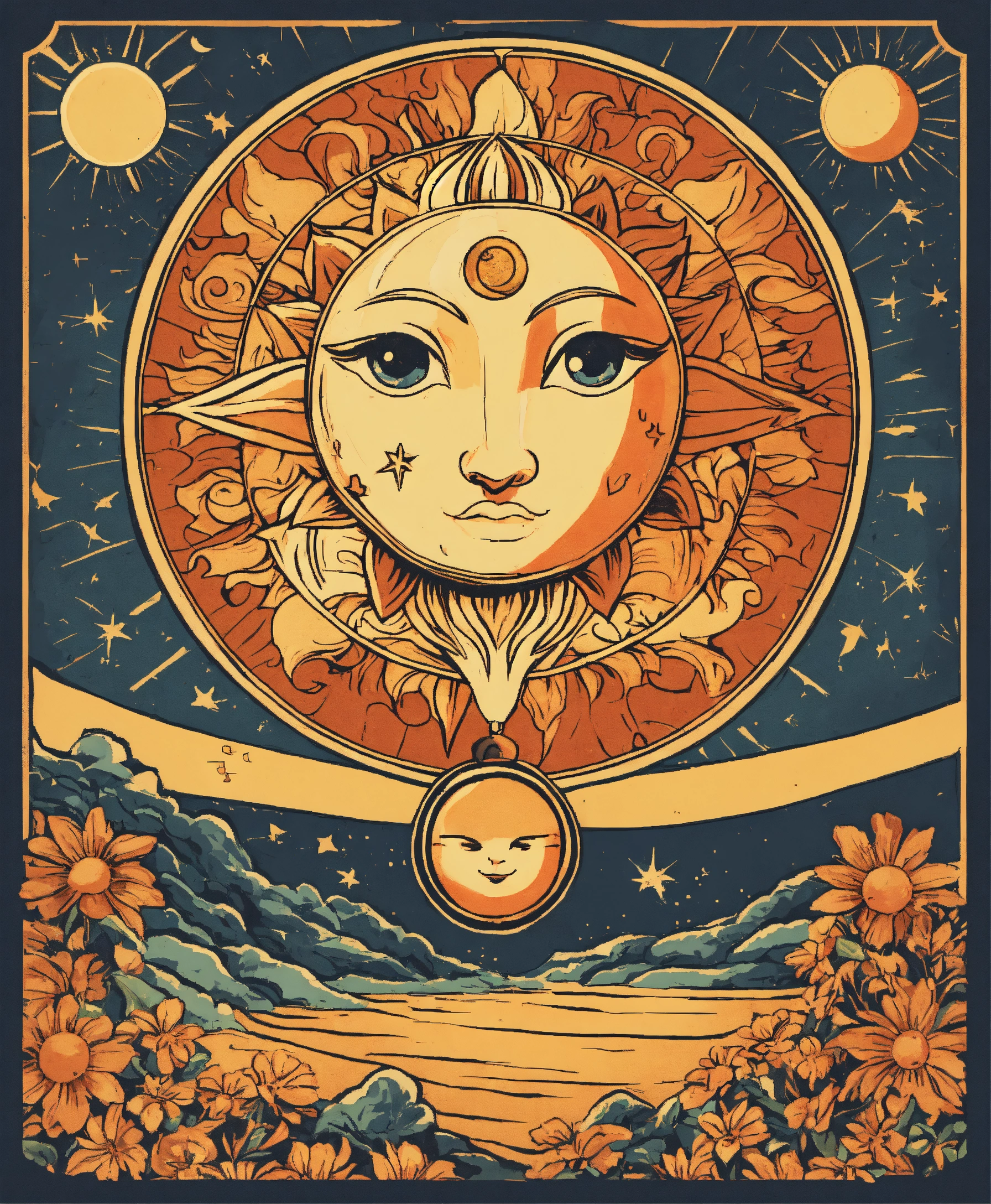 Lexica - Vintage Anime cartoon sun and moon. Iconography