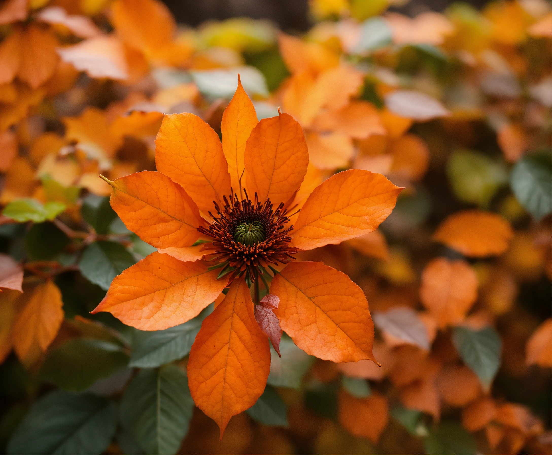 Lexica - A breathtaking autumn flower, orange leaves, cozy