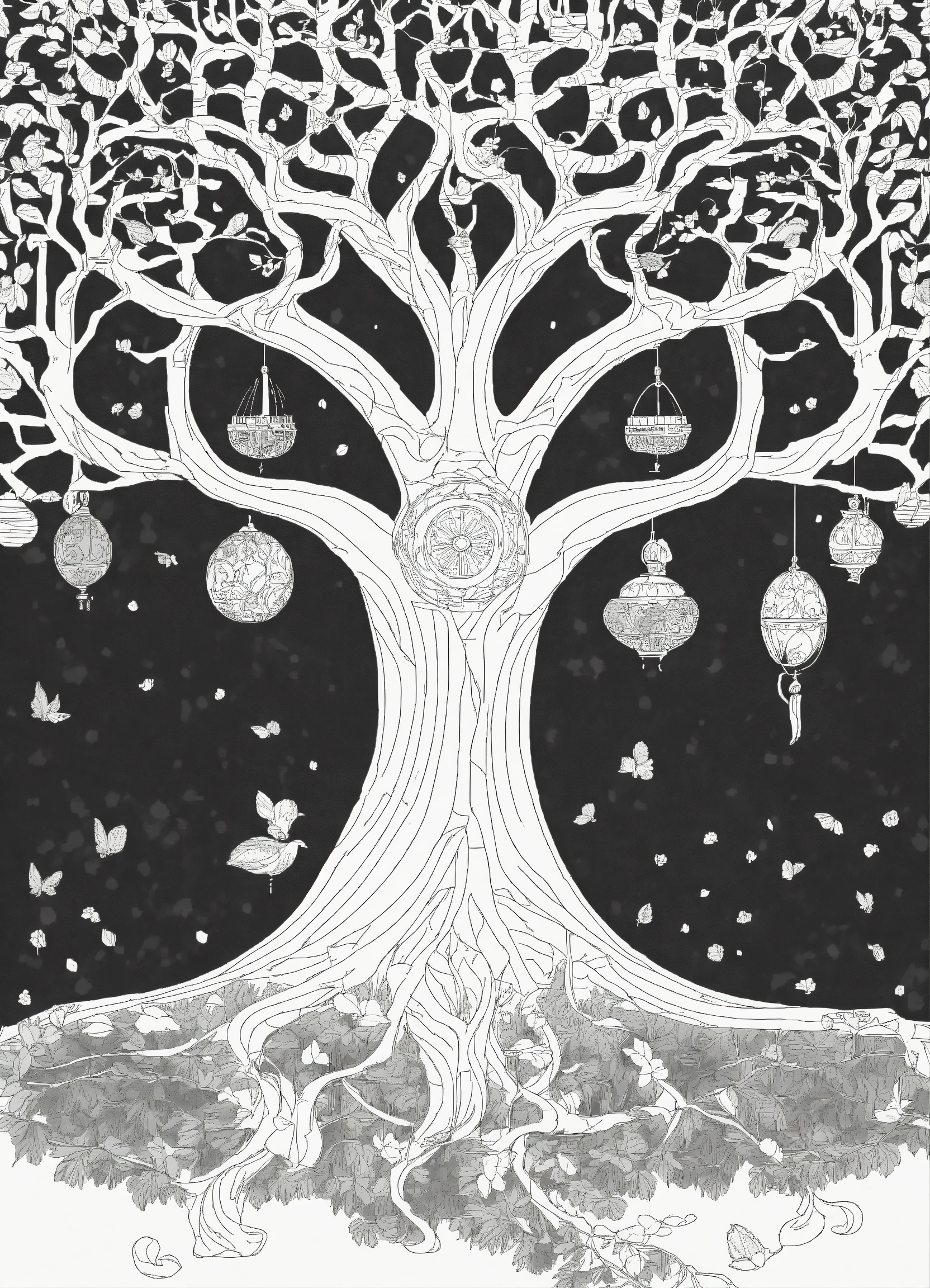Lexica - B/w outline for coloring book page, tree of lfe, sketch art ...