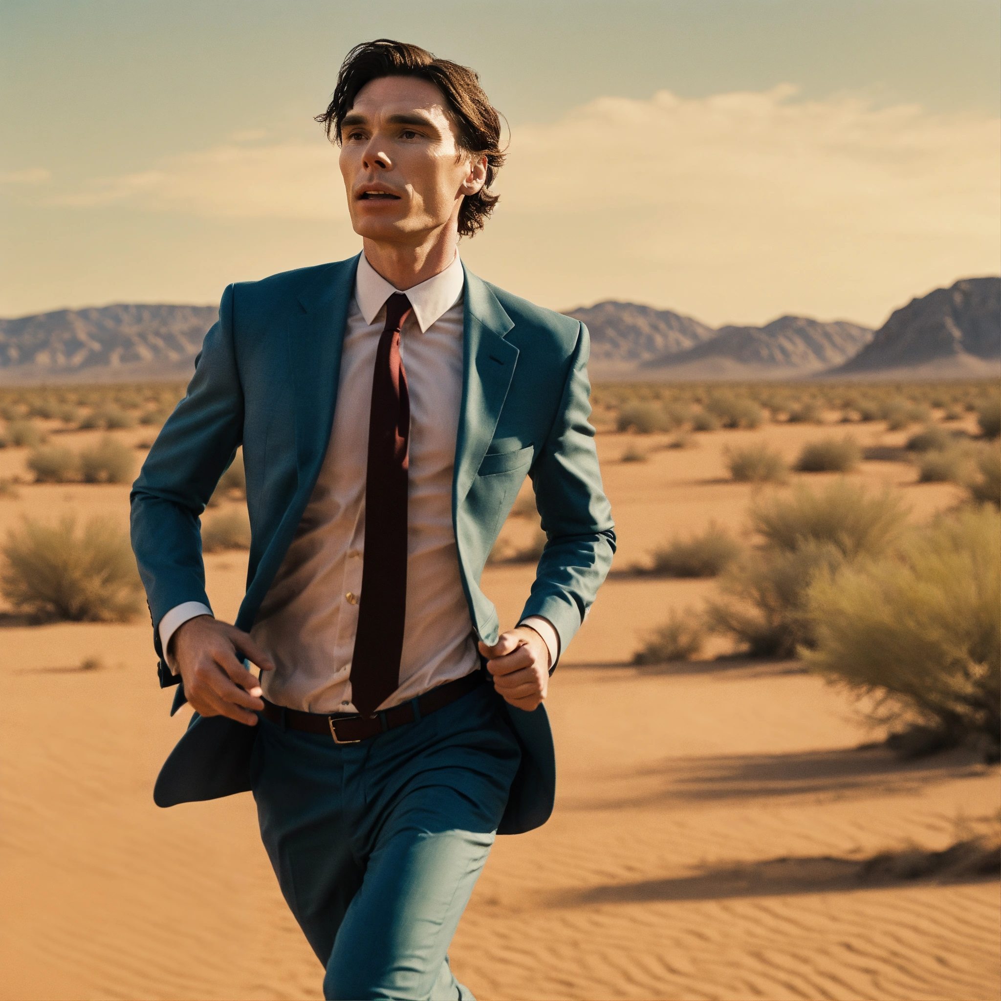 Lexica - A photograph of Cillian Murphy running wearing a suit in the ...