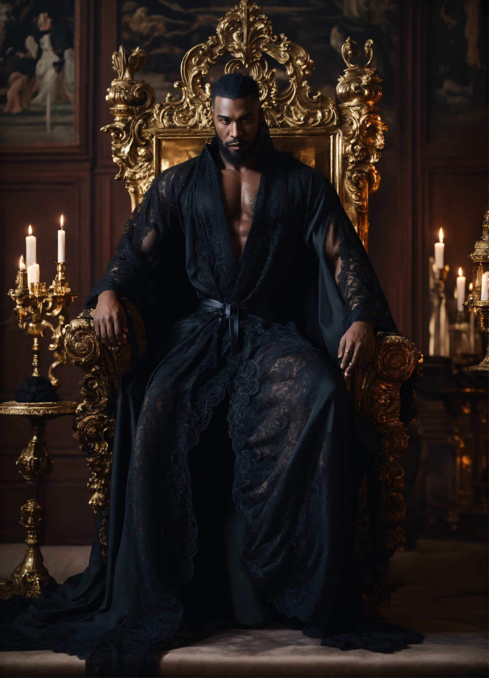 Lexica - Full shot of a black vampire god in beautiful sheer lace robe ...