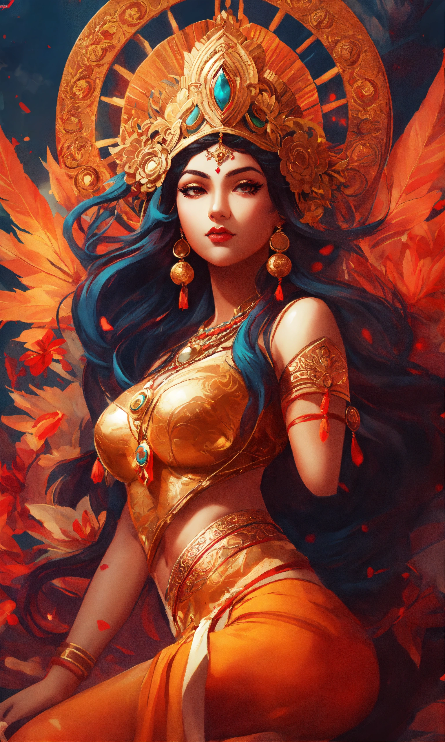 Lexica - Half body art of goddess durga, stunning beautiful artwork, toned body, legs, 8k ...