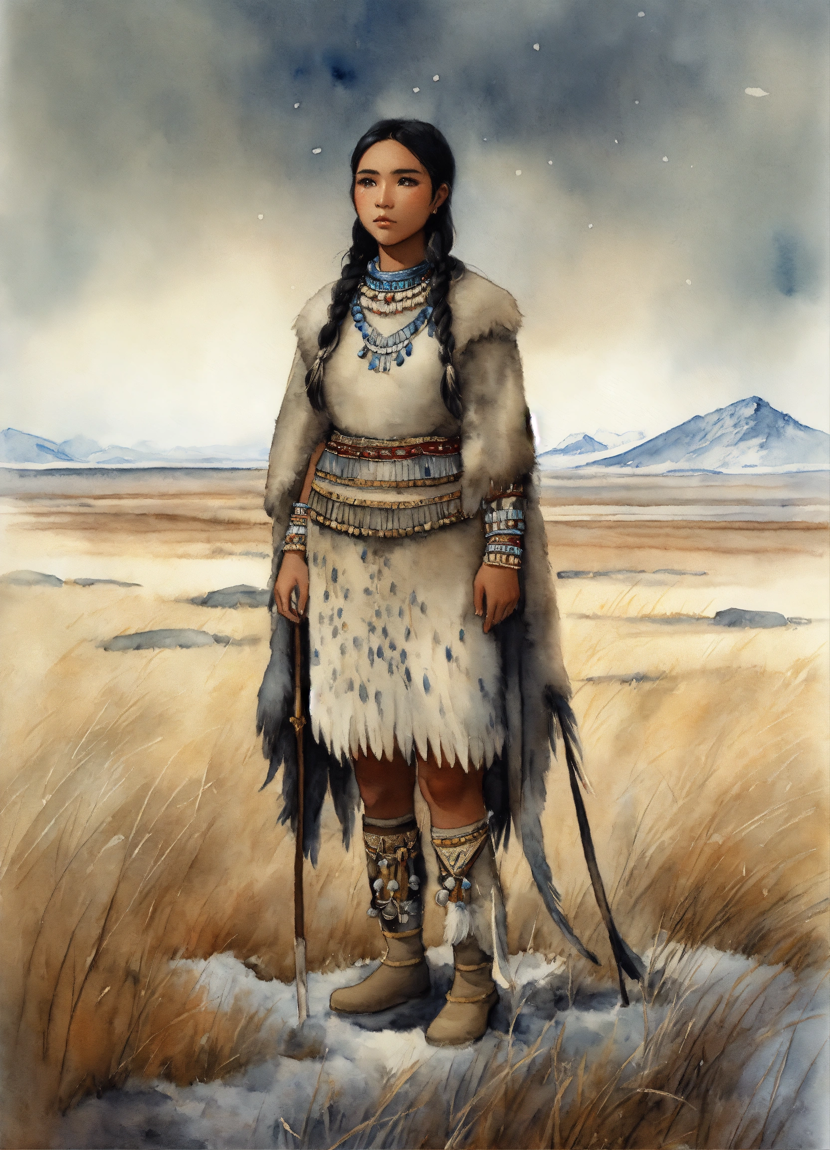 Lexica - Full body Illustration of an inuit woman, young, 18 years old ...