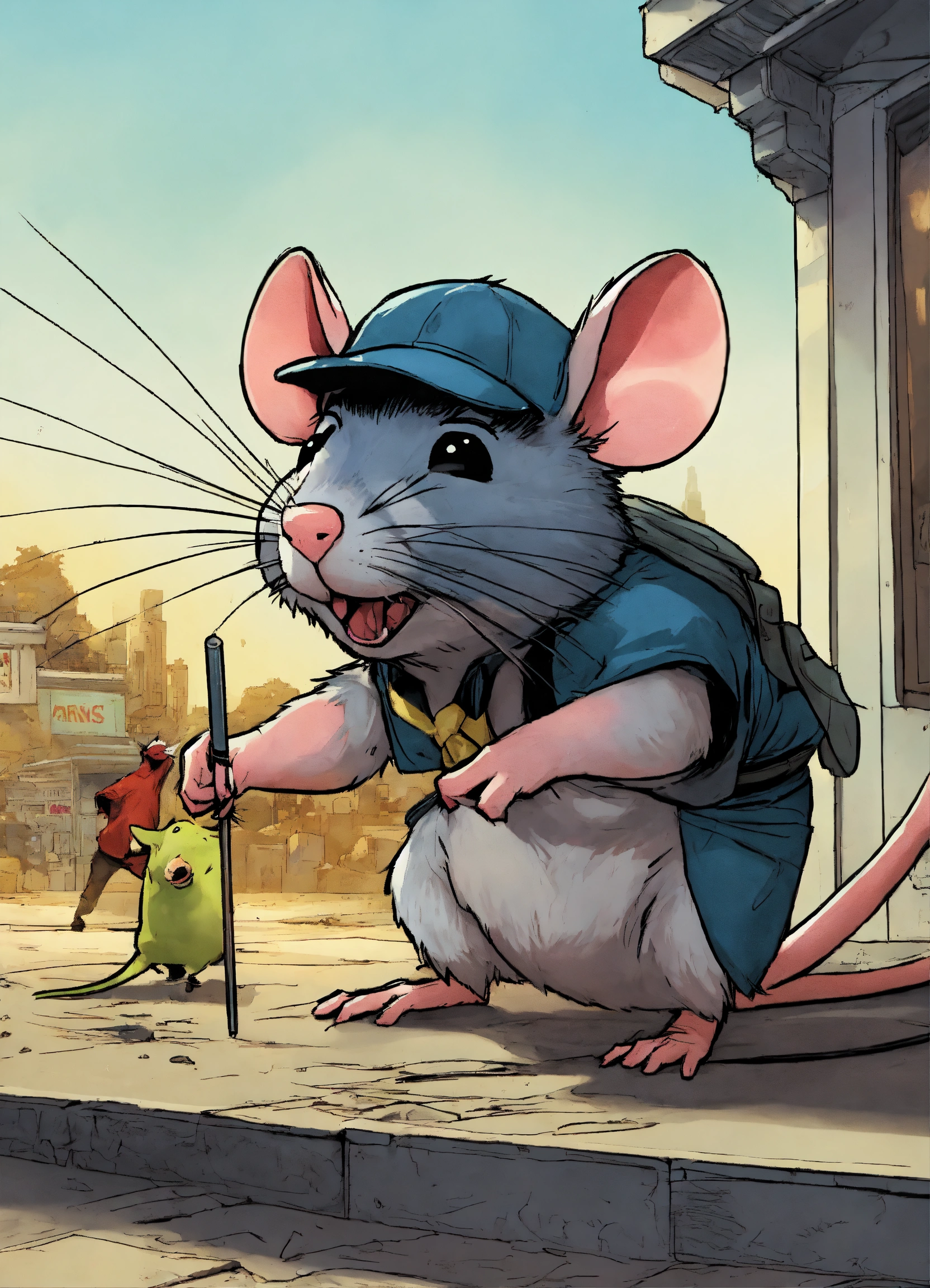 Lexica - Rat comics leaps of rage on a cap on the ground, frustrate