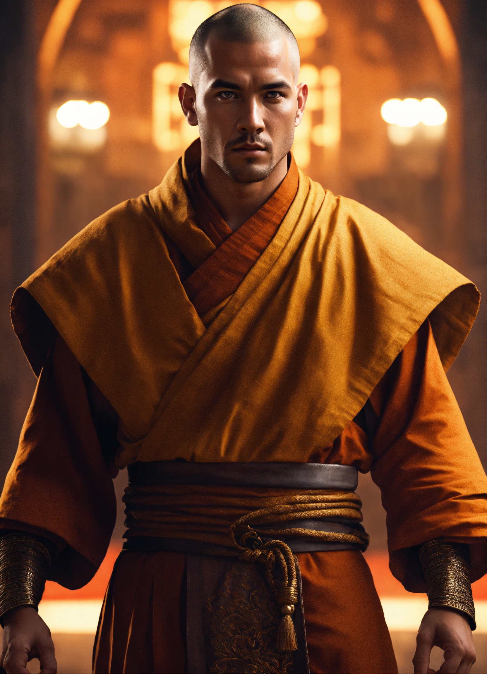 Lexica - A realistic full body portrait of a male warrior monk, neutral ...