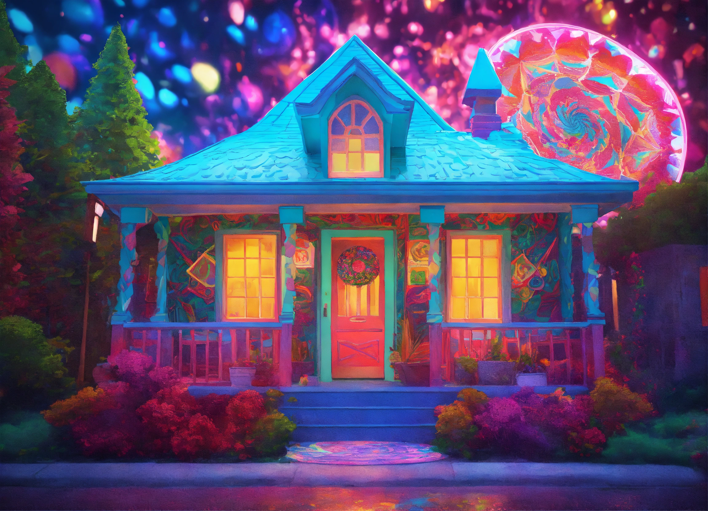 Lexica - Traditional cute Peppermint house with a blank welcome sign in ...