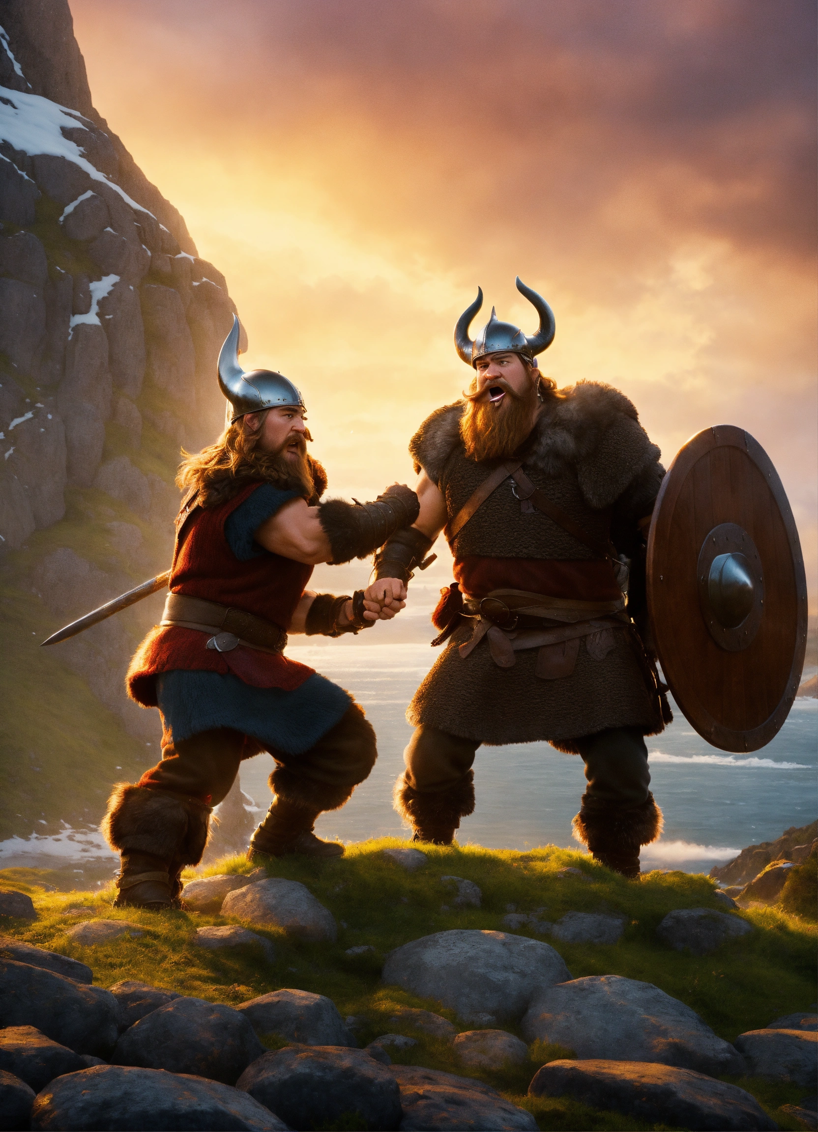 Lexica - A pixar animated photo of two vikings fighting in a raid ...