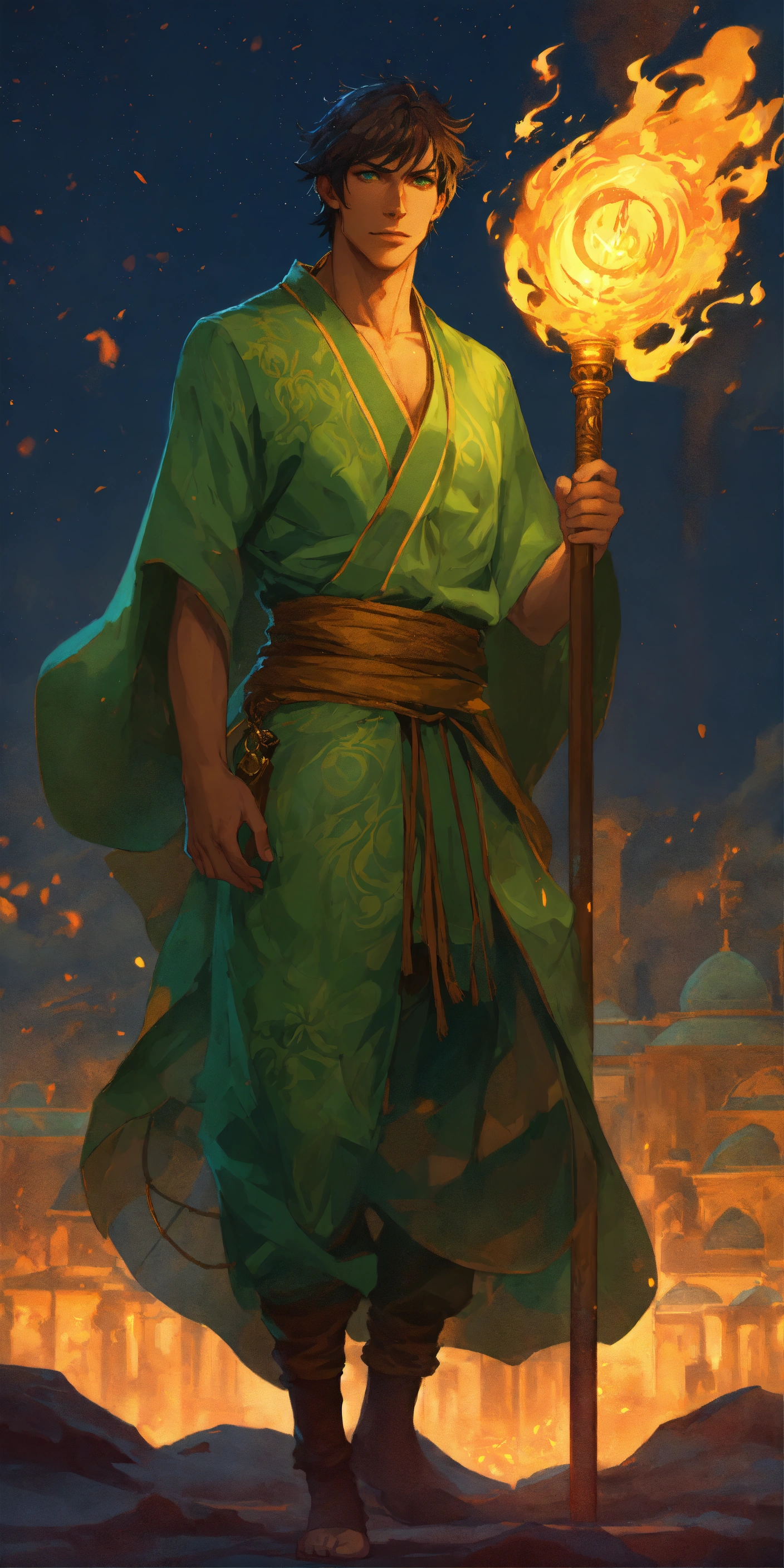 Lexica - Handsome, human, imperial male fire sorcerer with glowing fire ...