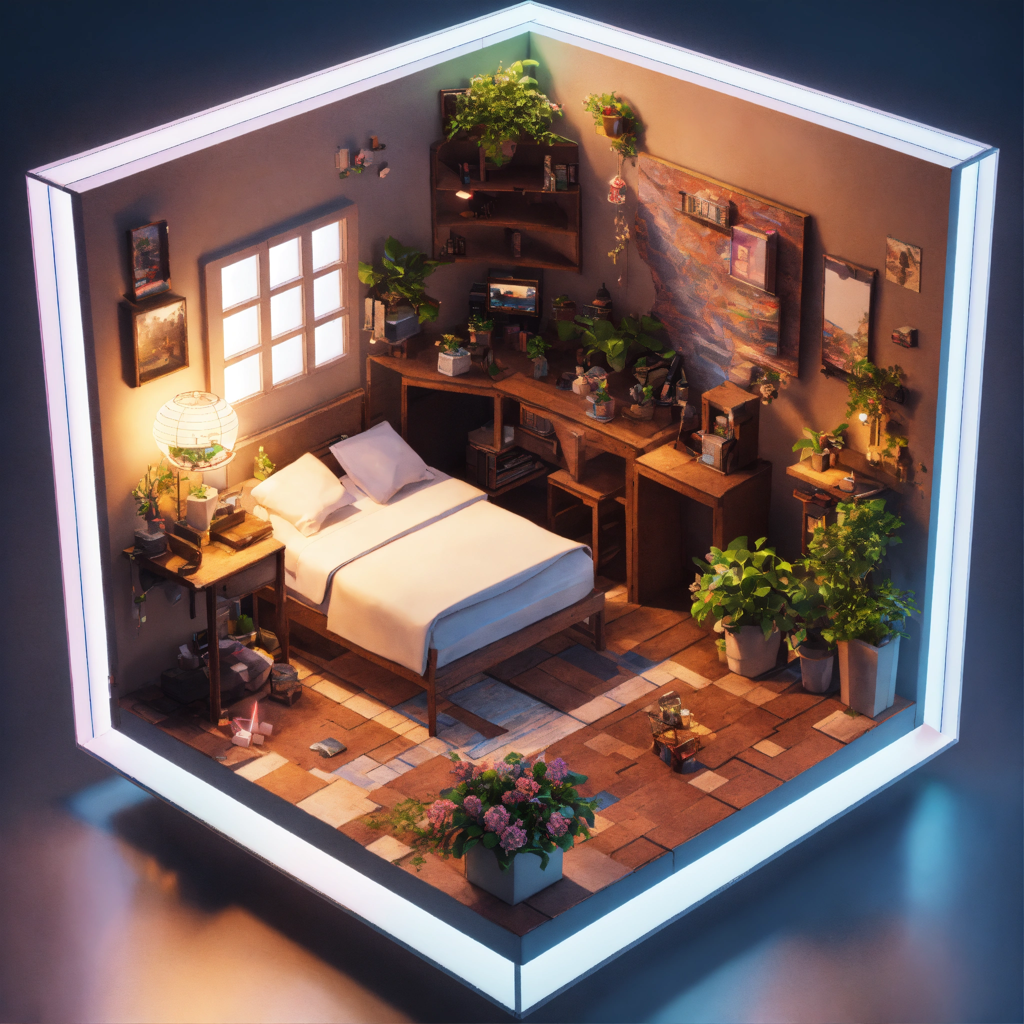 Lexica - Cube cutout of an isometric room 3d art, soft lighting, high ...