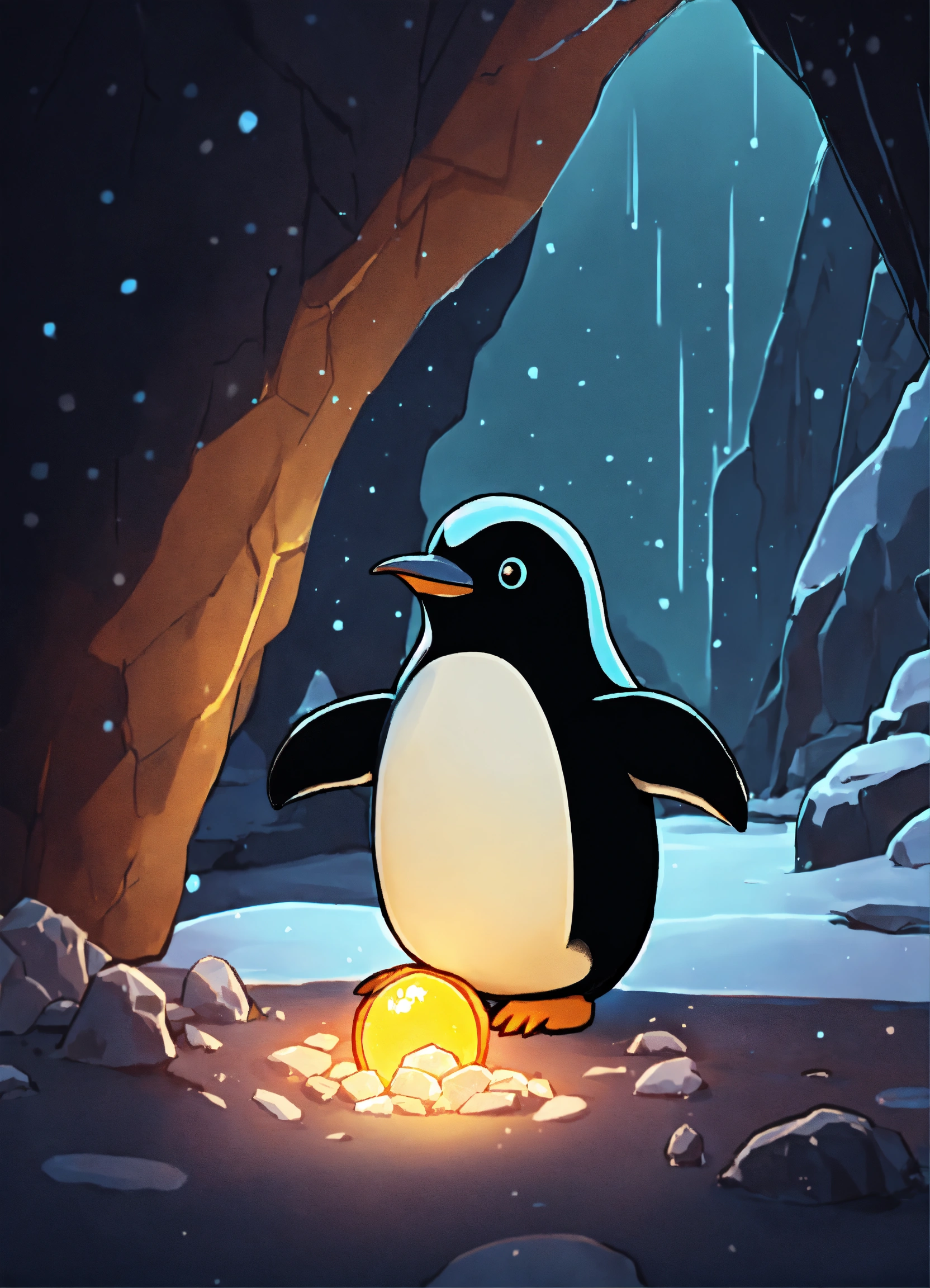 Lexica - A little and cute penguin finding a magic stone inside a ...