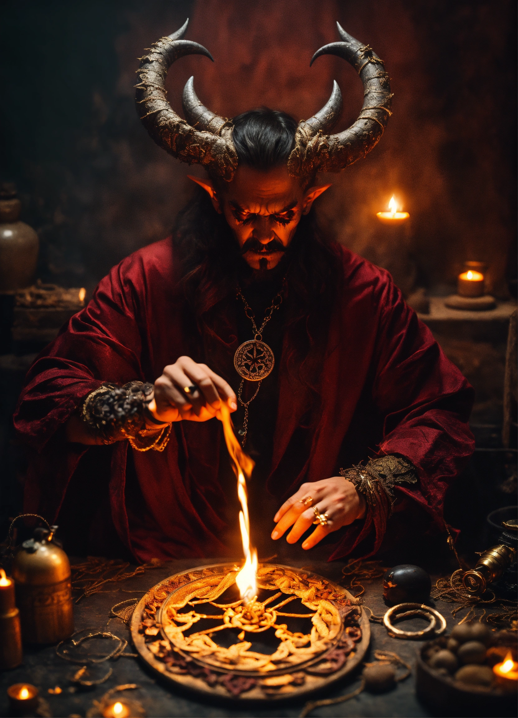 Lexica - A demon sorcerer making a talisman. Evil vibes. Creepy aura ...
