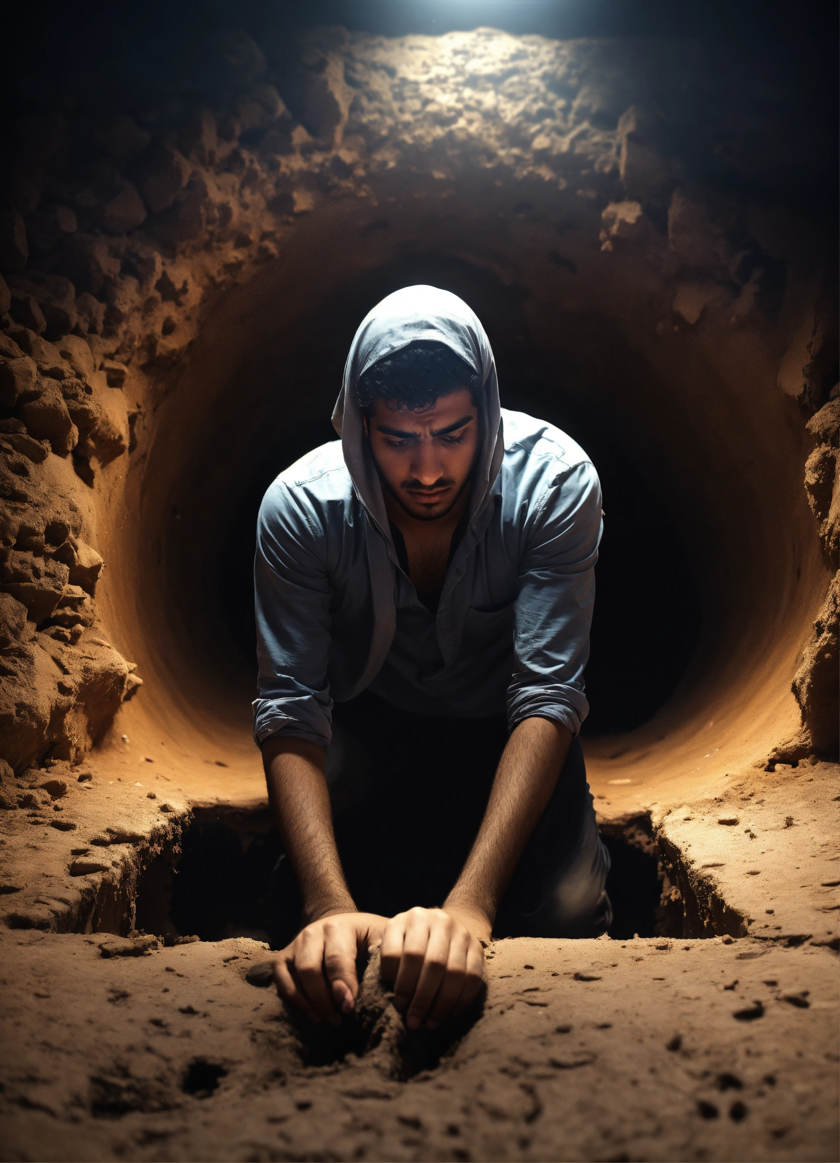 Lexica - A sad young arab man falling on the floor of a deep dark empty ...