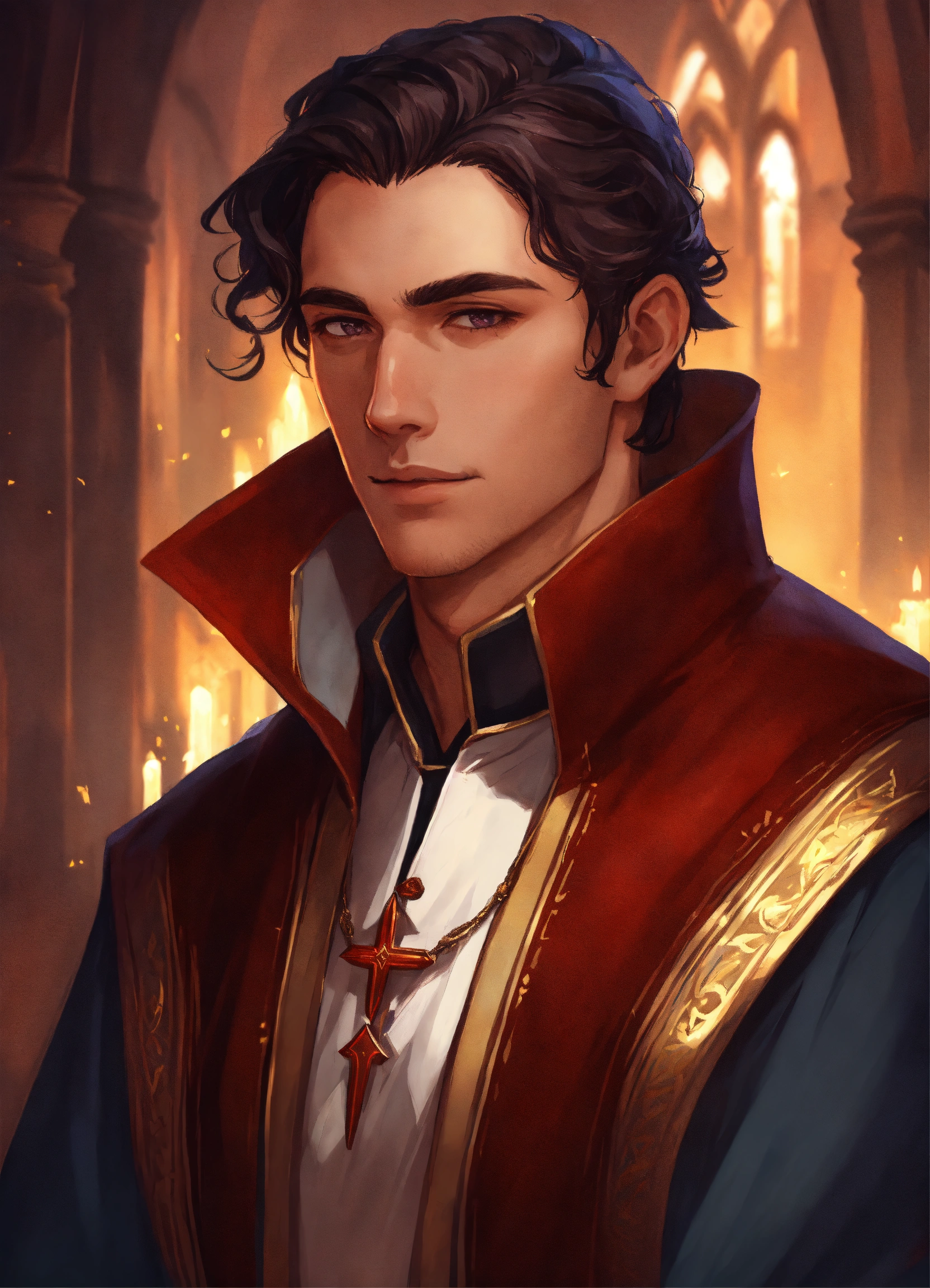 Lexica - A handsome priest with dark hair dnd character art