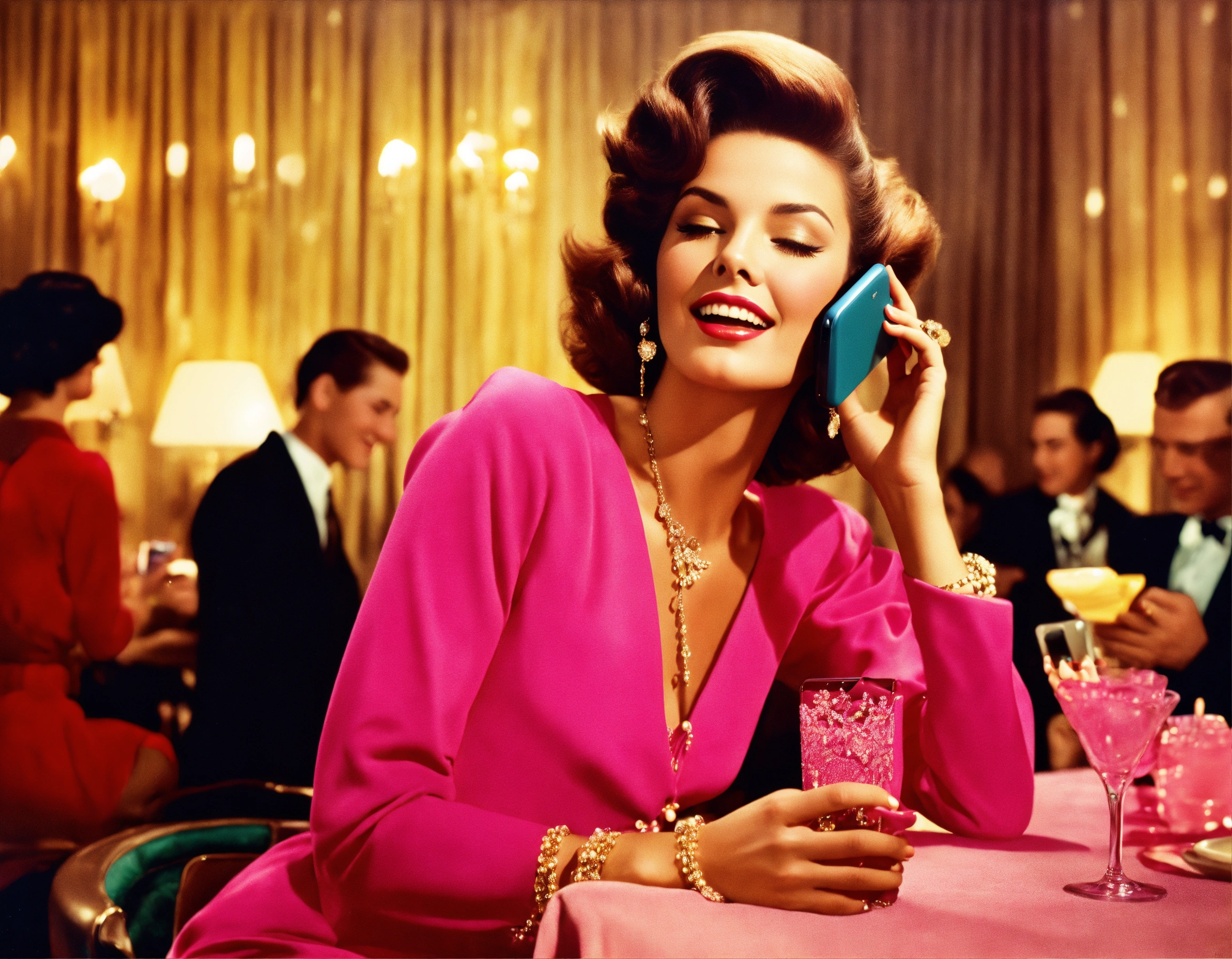 Lexica - Glamourous woman enjoys her cell phones while at a party ...
