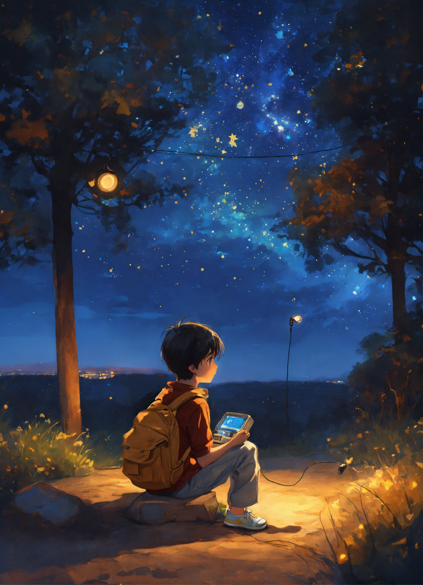 Lexica - A young boy attentively listening to the radio as he sits ...