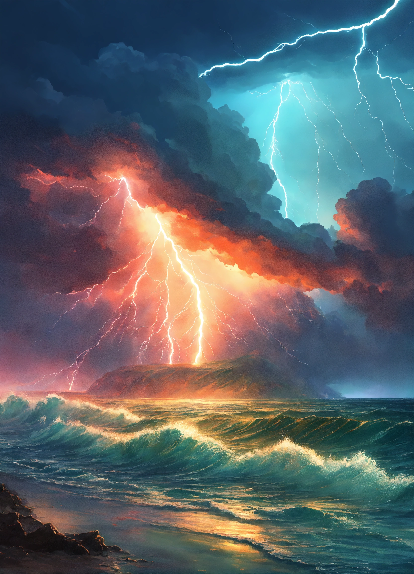 Lexica - Sea scenery, lightning, oceanic tsunami with bold and bright ...