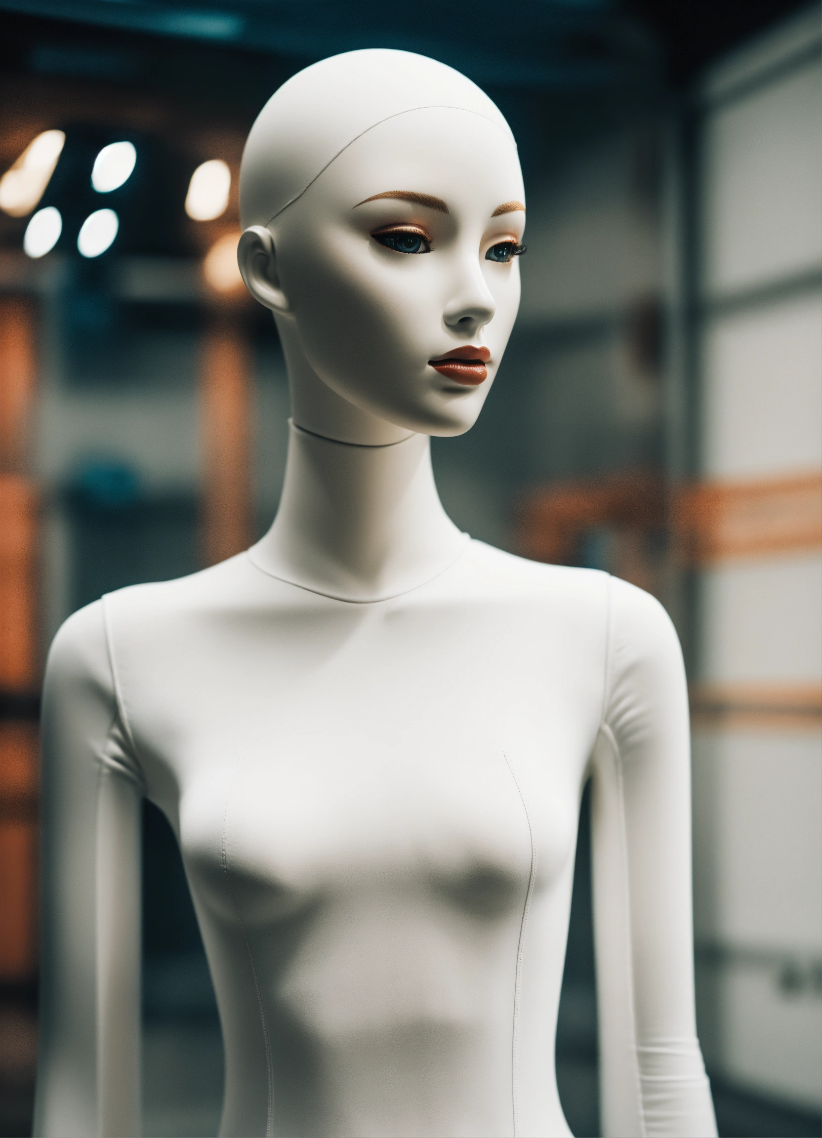 Lexica - A futuristic mannequin facing the camera in a white t shirt ...