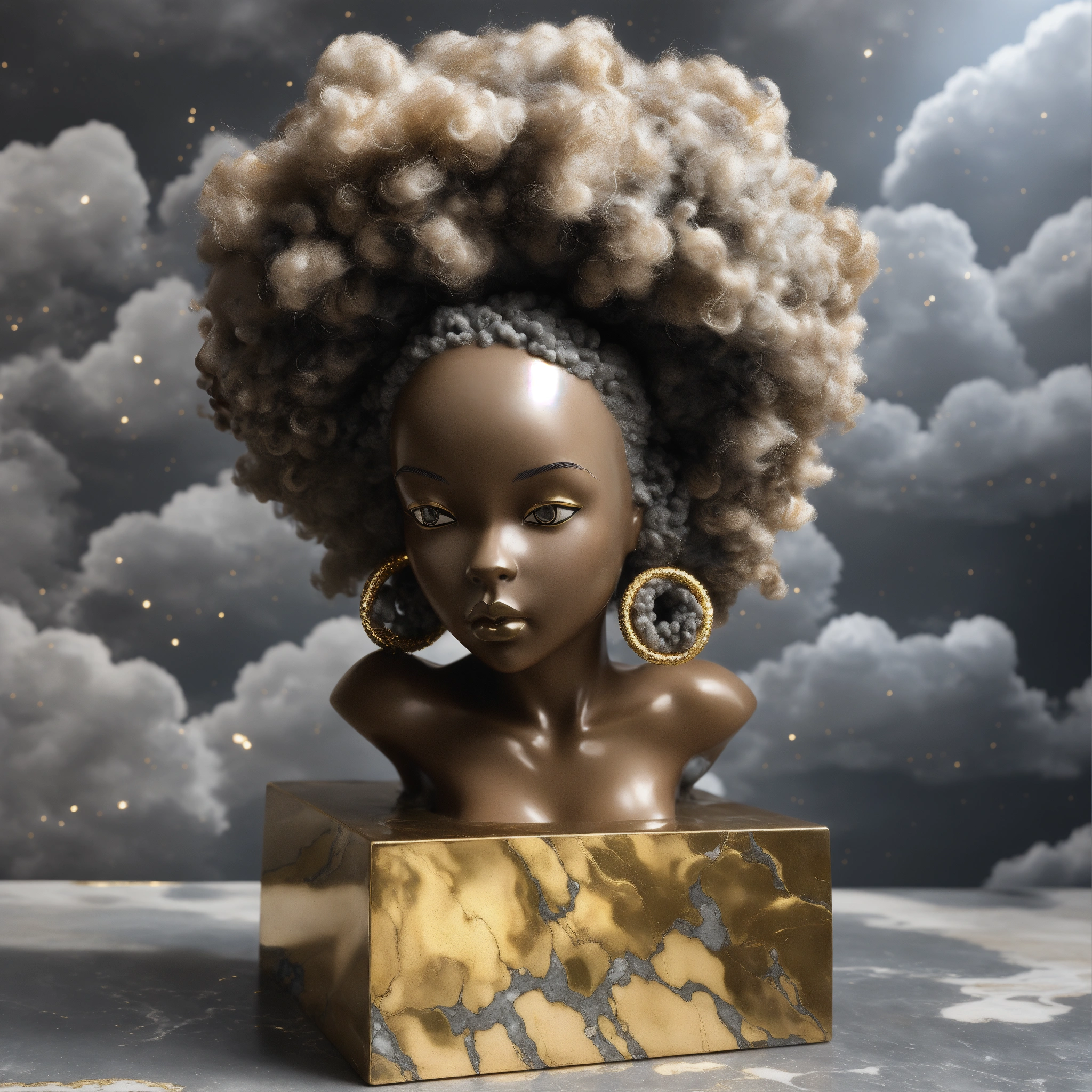 Lexica - A 3d sculpted woman made of taupe and grey marble with gold ...