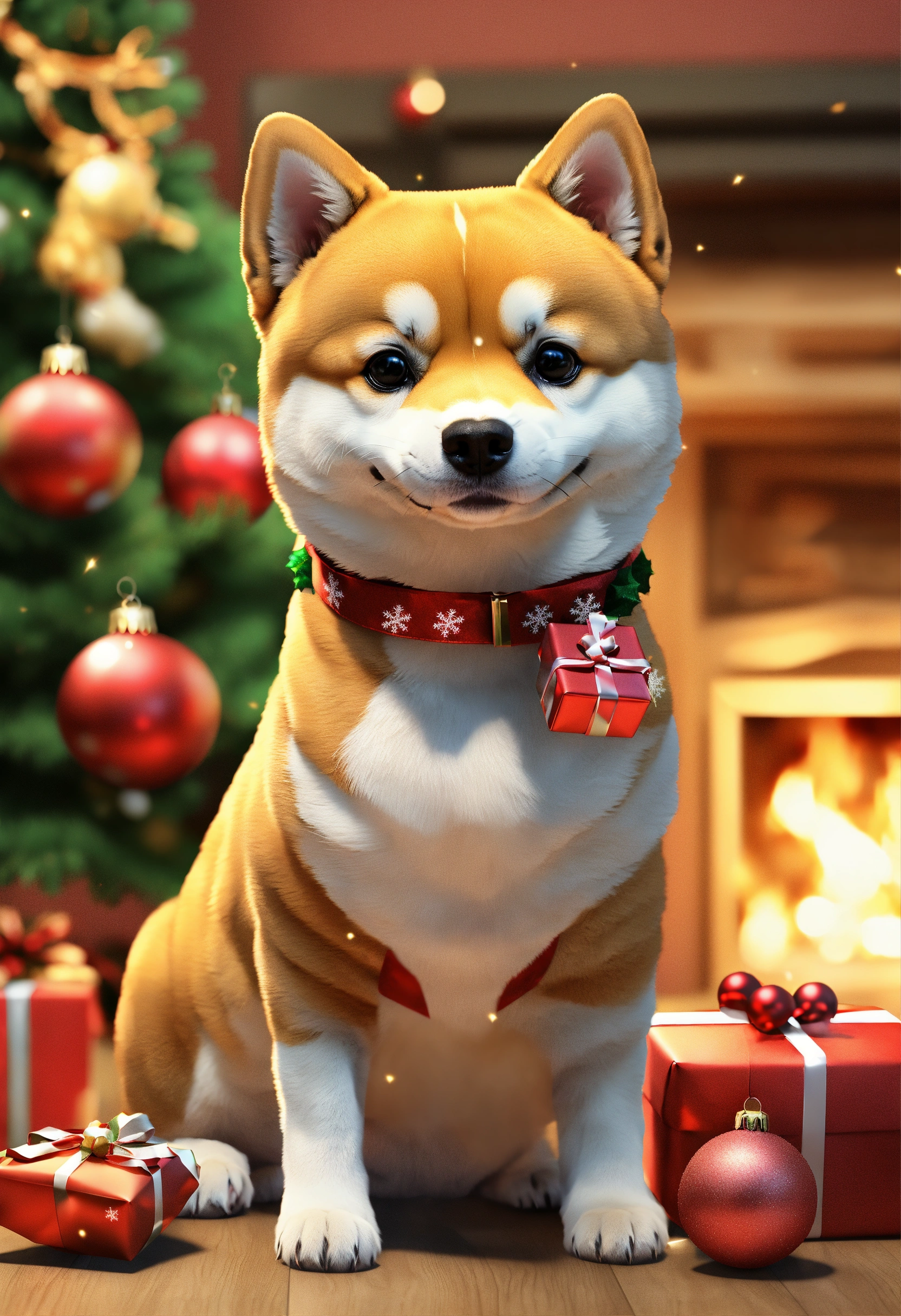 Lexica - 3D animation, Shiba Inu dog, Christmas, presents