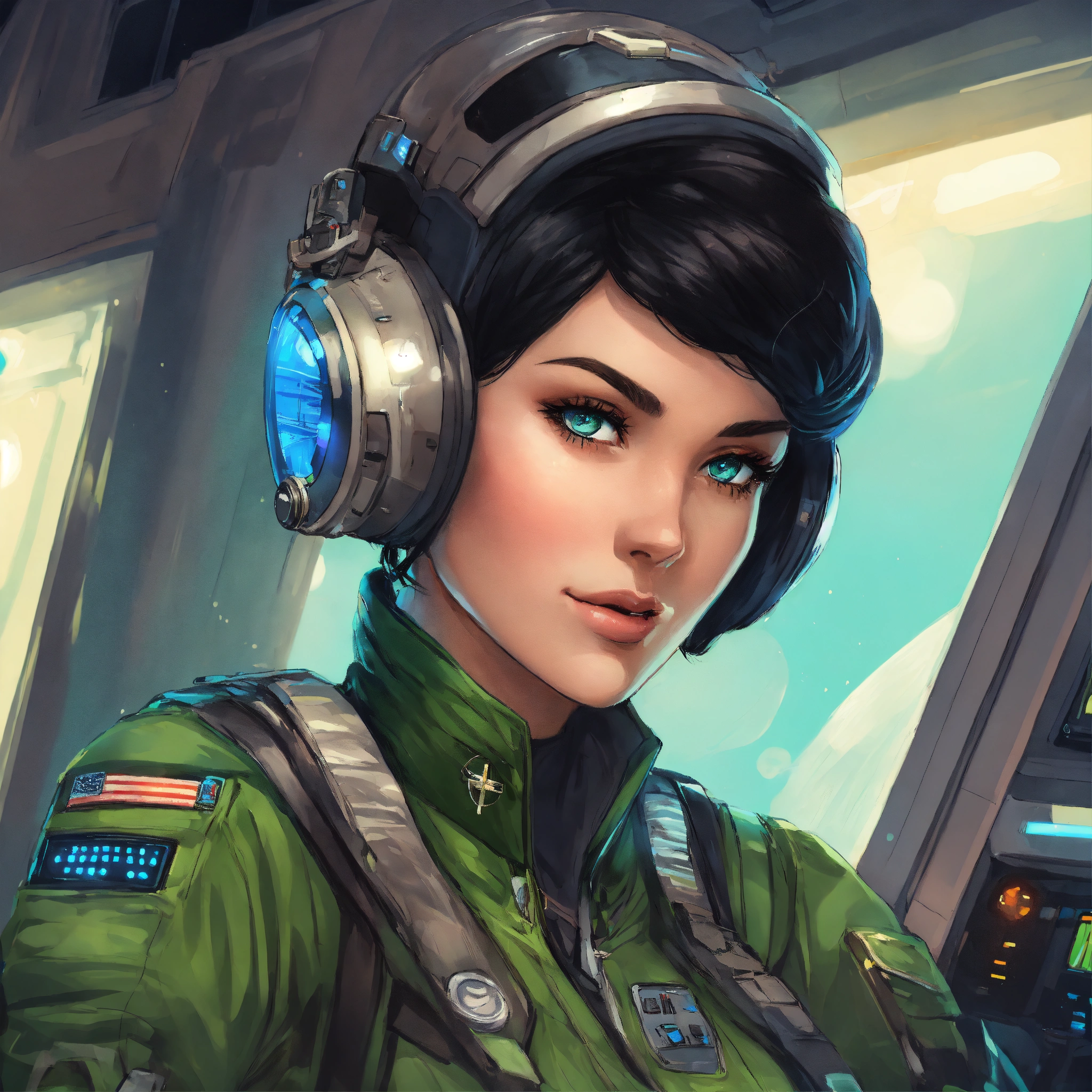 Lexica - Olivia de Berardinis art style, female pilot docking space ...