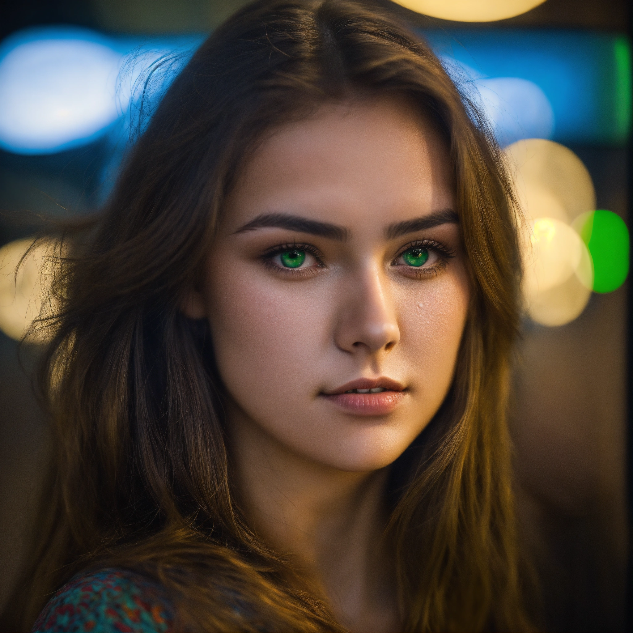 Lexica - Young brunette woman, fine noble face and green eyes, a scar ...