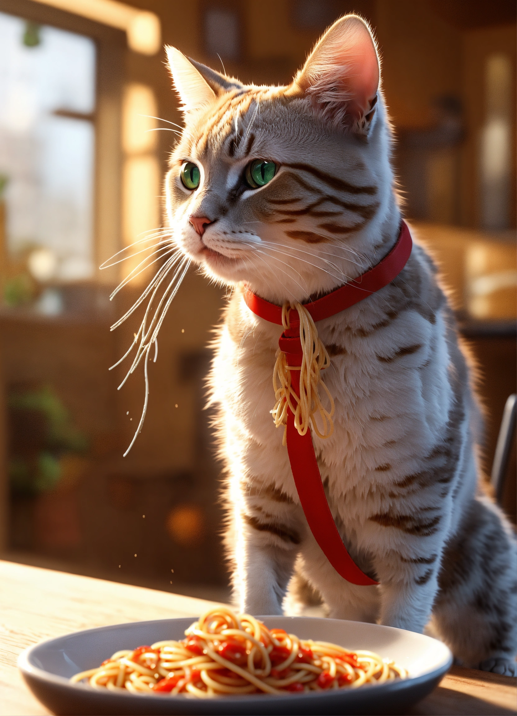 Lexica - A cat standing on 2 legs, eating spaghetti, unreal engine ...