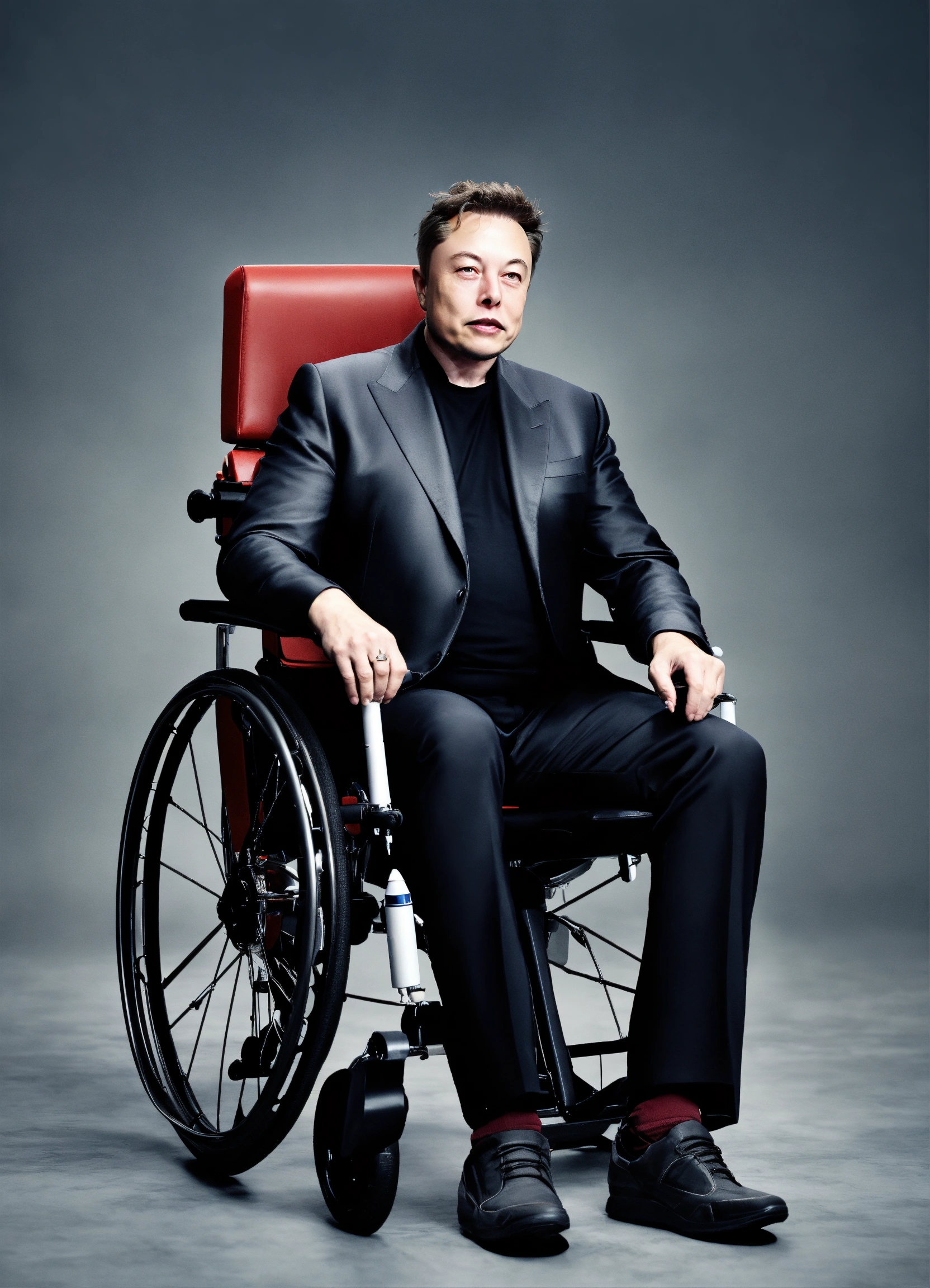 Lexica - Elderly Elon Musk sitting in a wheelchair and holding a ...