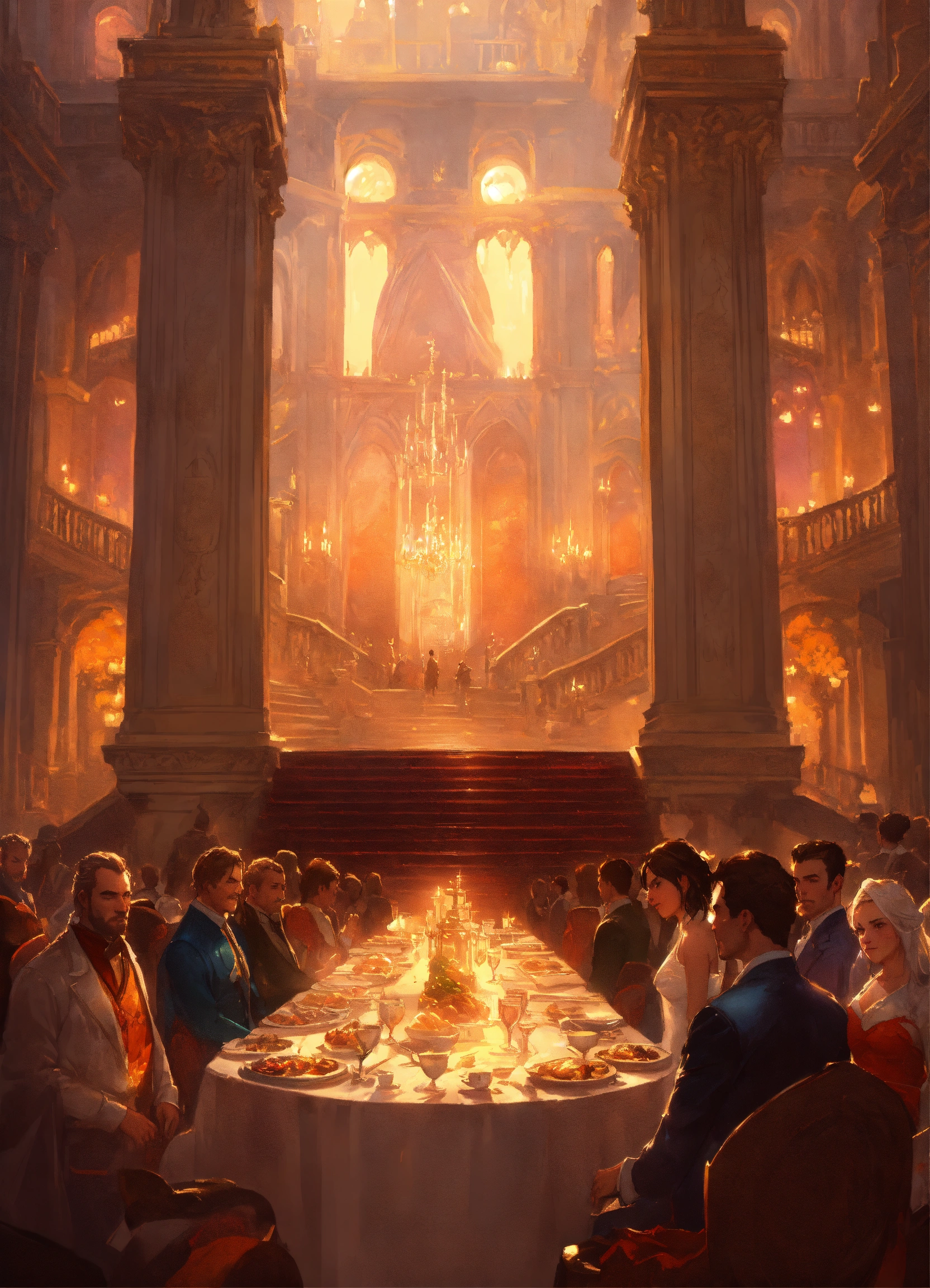 Lexica - Epic view, wide angle, fantasy, dusk, stone castle, balcony ...