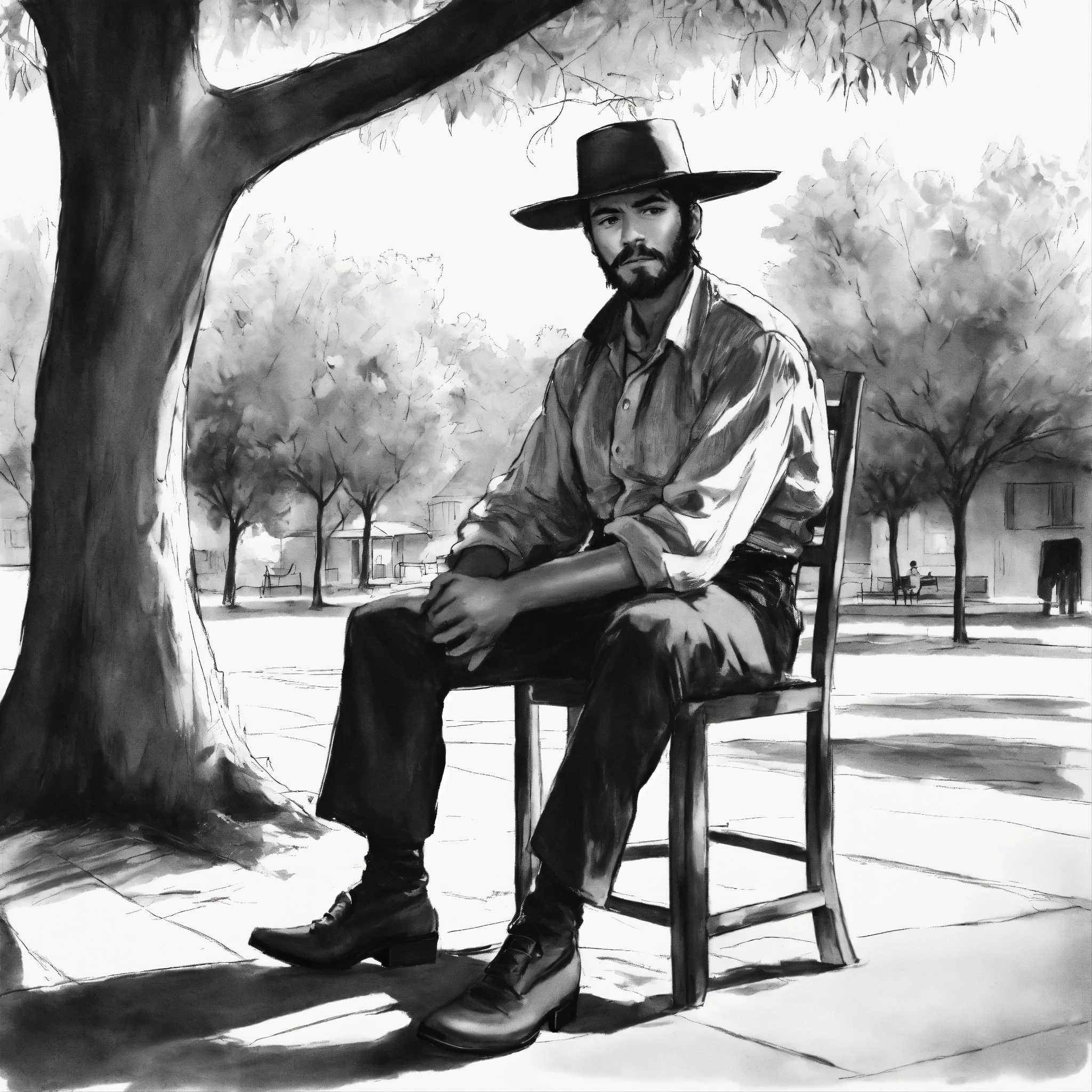 Lexica - Gaucho man, sketch, black and white, sitting on a chair and ...